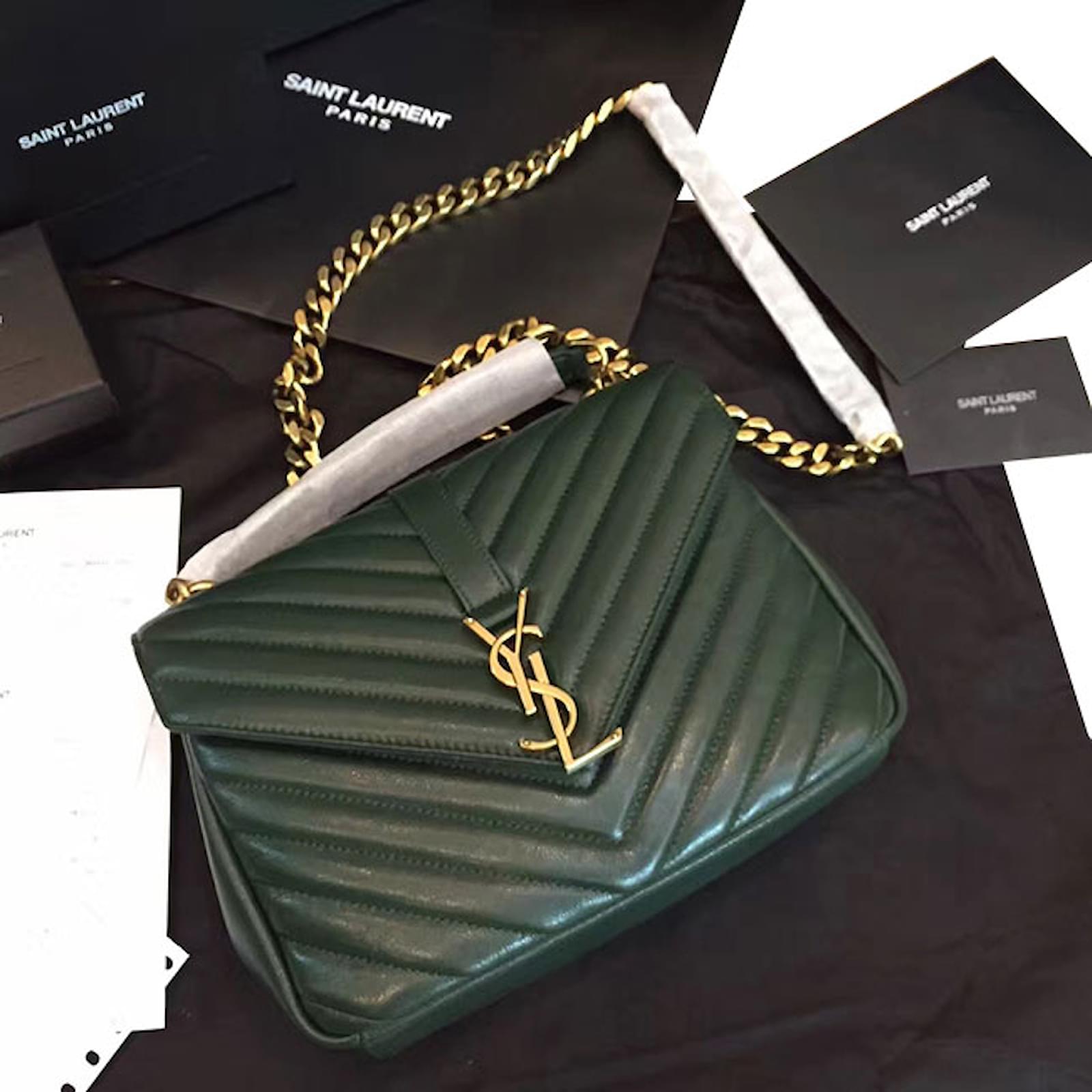 Yves Saint Laurent YSL Green College Chain Shoulder Bag Medium Leather Yves Saint Laurent YSL Green College Chain Shoulder Bag Medium Leather
