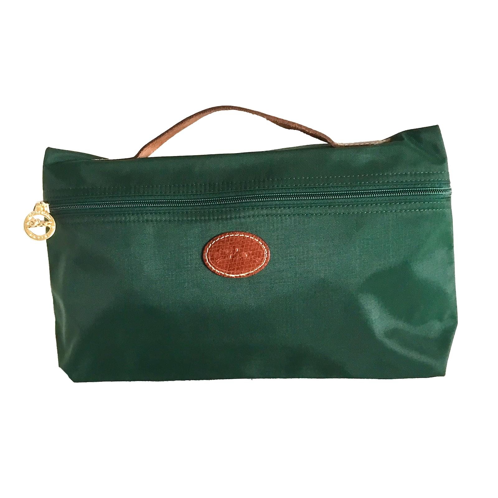 Longchamp Pliage Cuir Nylon Vert Marron foncé ref.70203 - Joli Closet