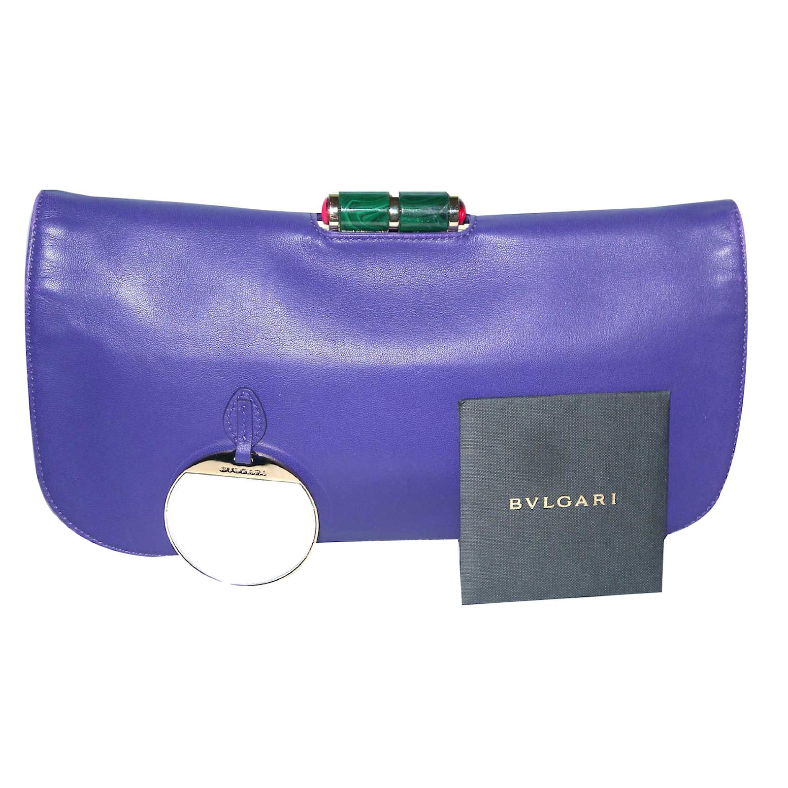 Bulgari Pochette Cuir Satin Vert Violet ref.73548 - Joli Closet