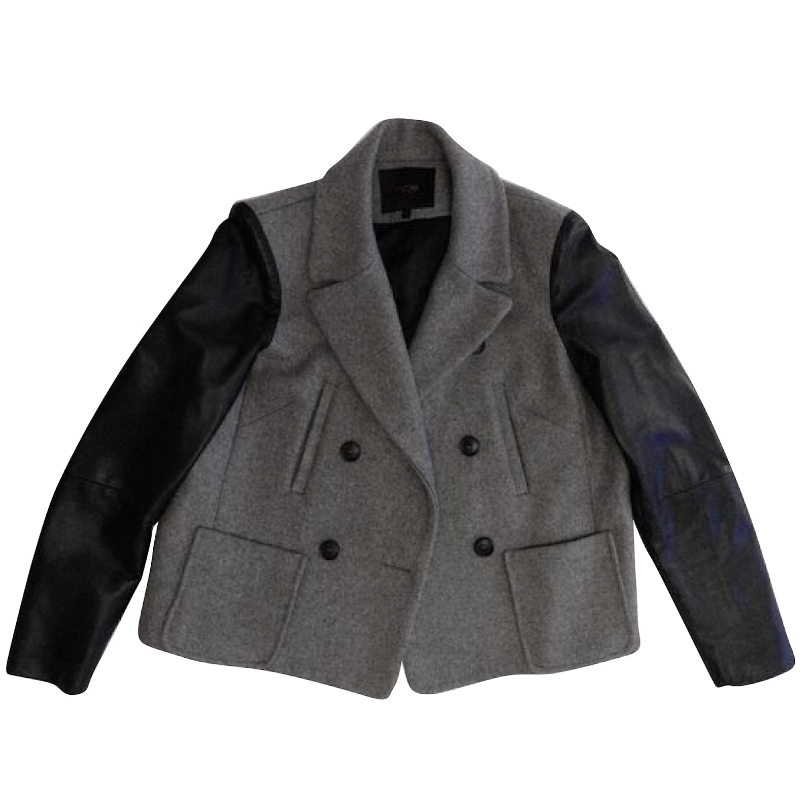 Maje Jackets Grey Leather Wool ref.78382 - Joli Closet