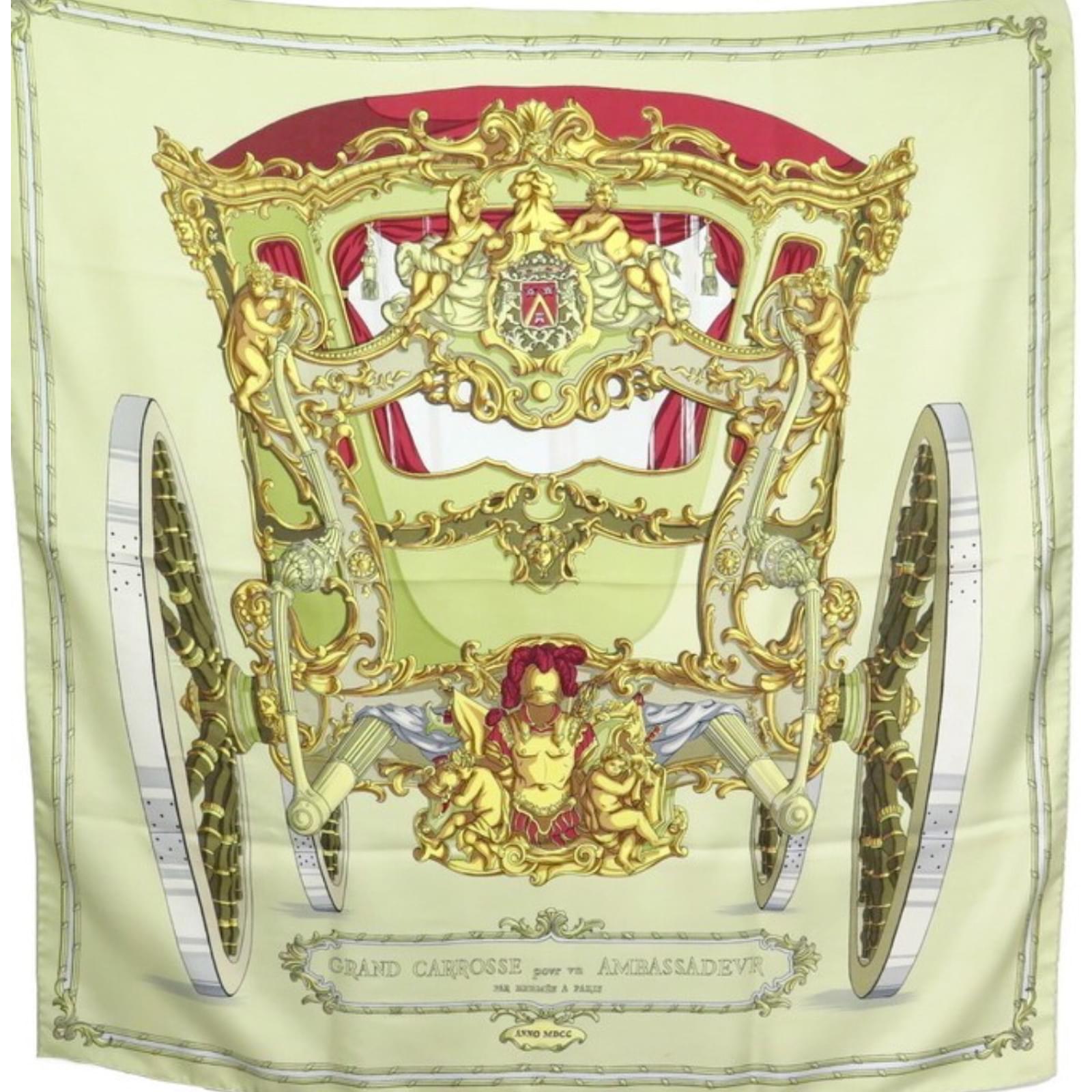 Hermès Grand Carrosse Pour Un Ambassadeur Soie Rouge Doré Écru Bordeaux ...
