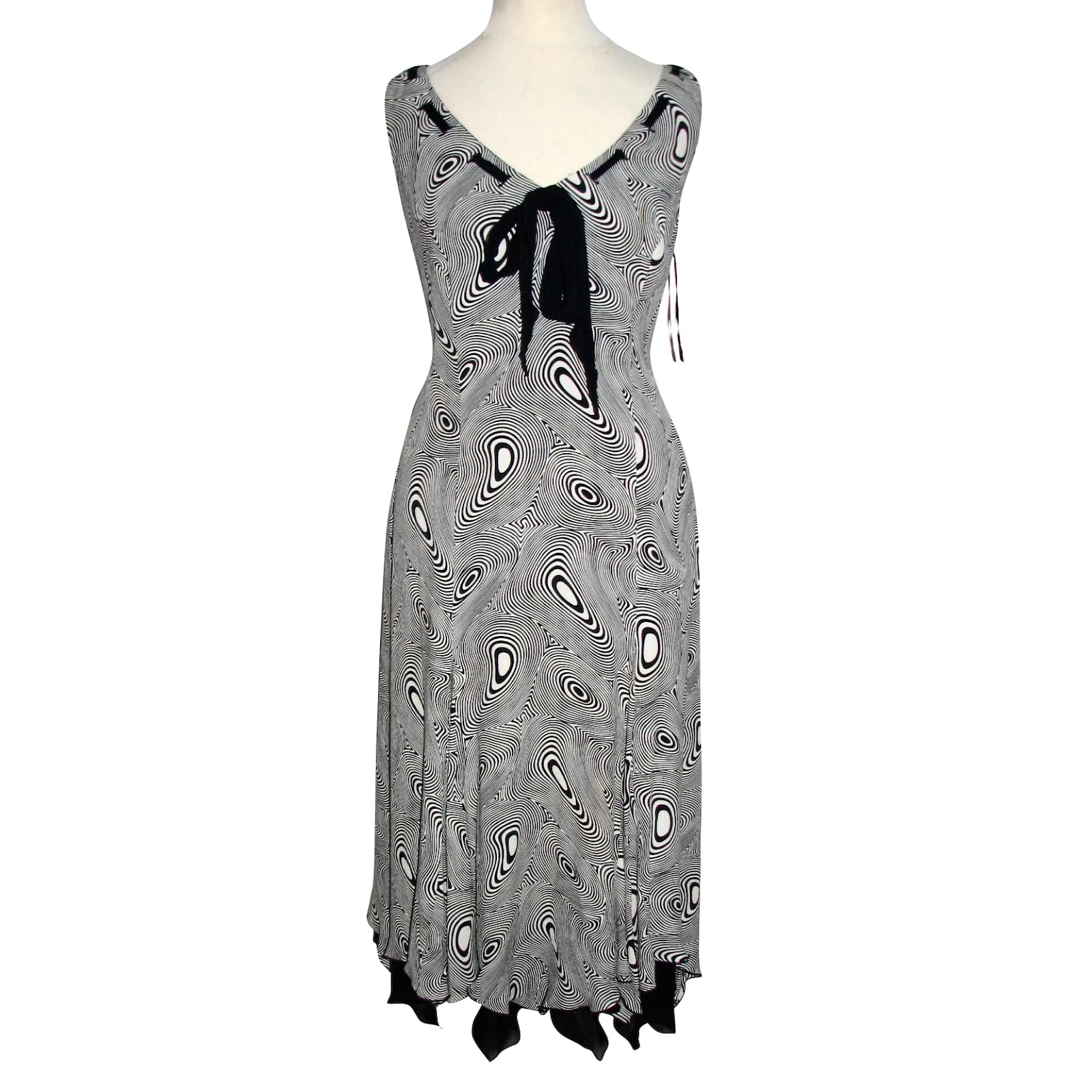 Escada Robe en soie asymétrique Noir Blanc ref.89931 - Joli Closet