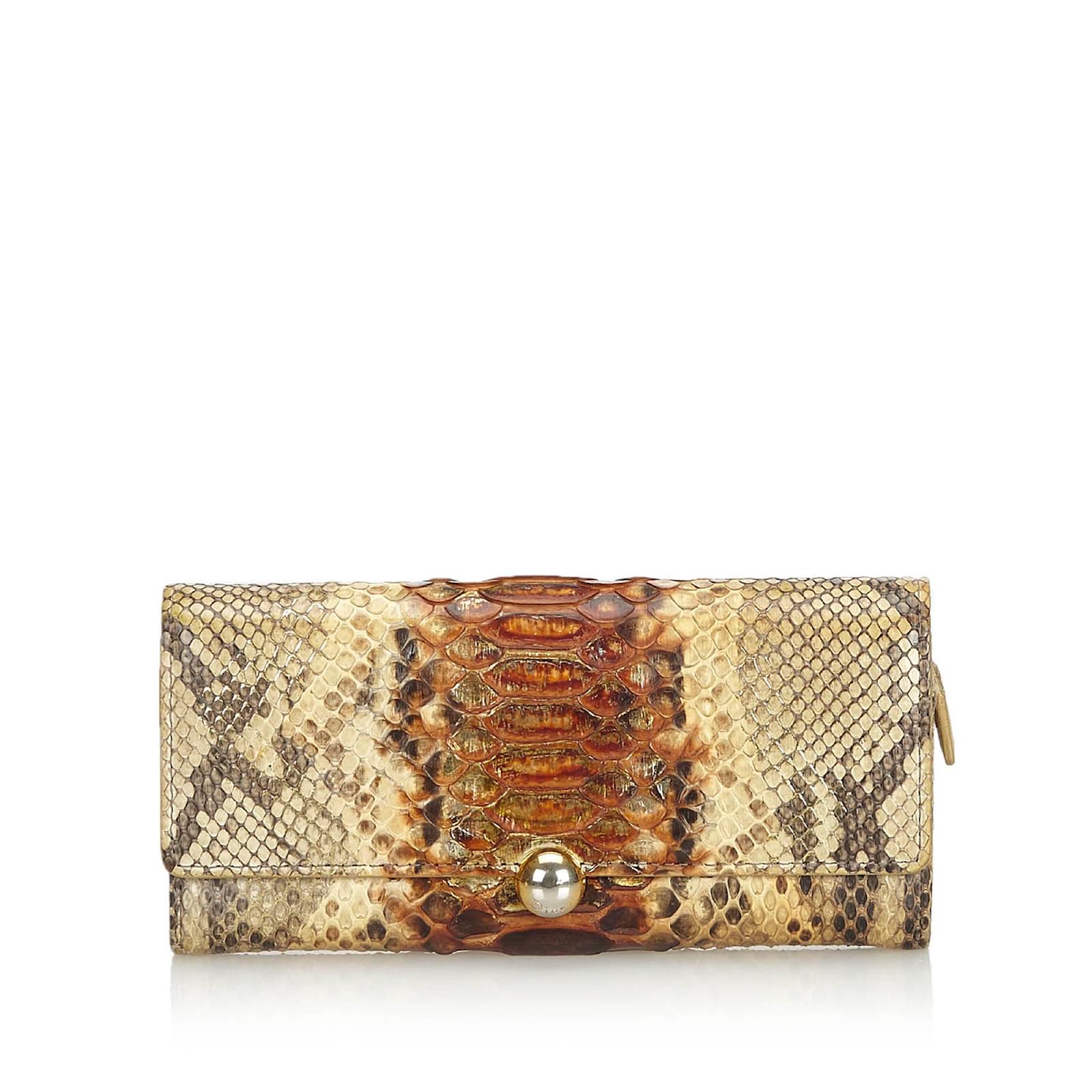 Dior Python Chain Wallet Brown Leather ref.106229 - Joli Closet