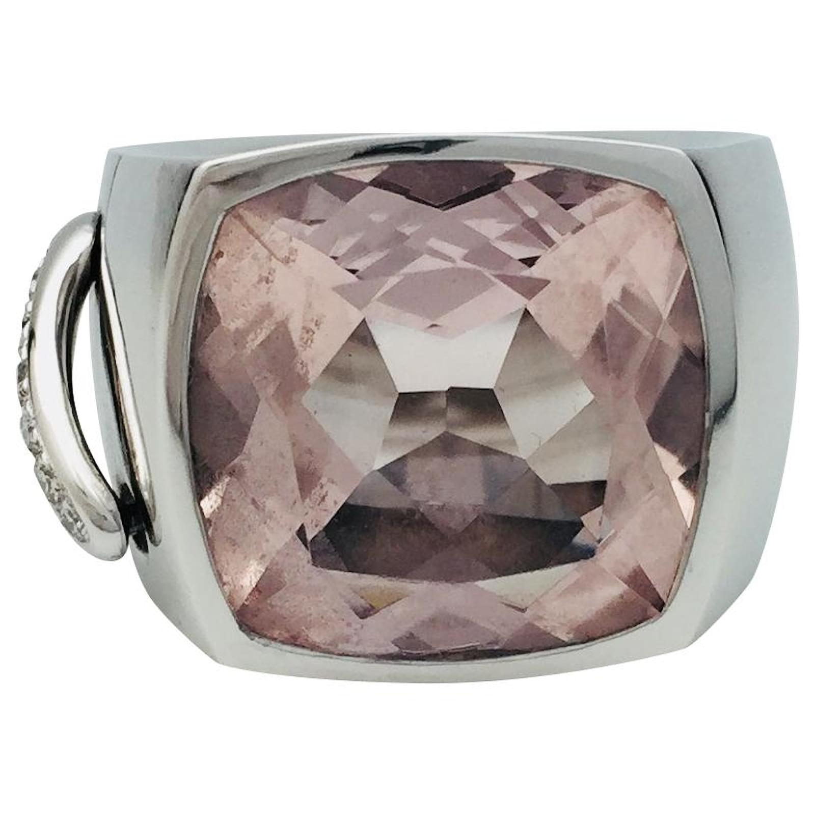 Chaumet "Lien" signet ring in white gold, diamonds and morganite. ref ...