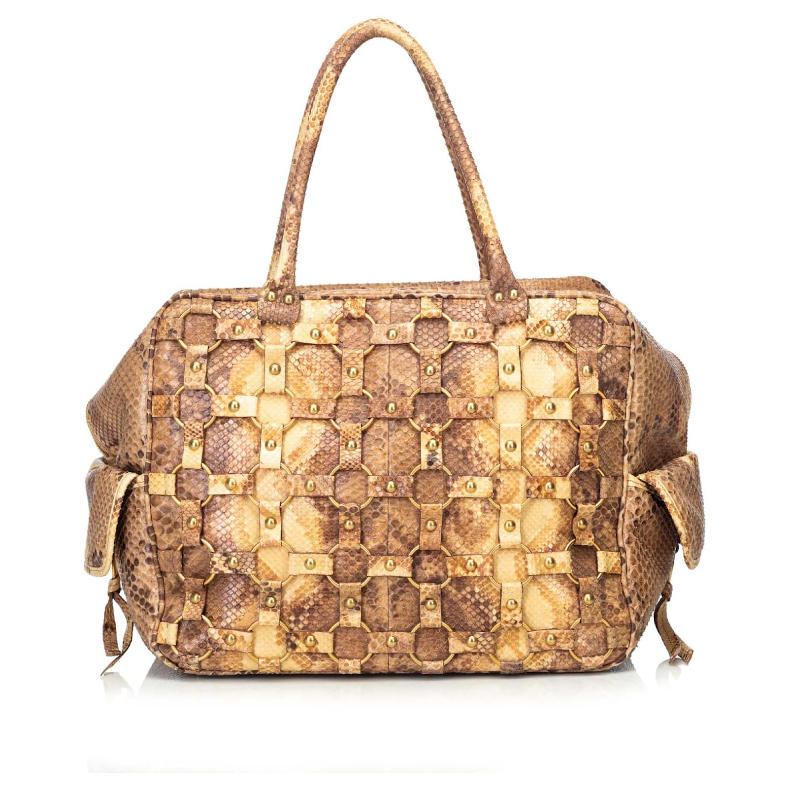 Dior Brown Python Handbag Leather Metal ref.122069 - Joli Closet