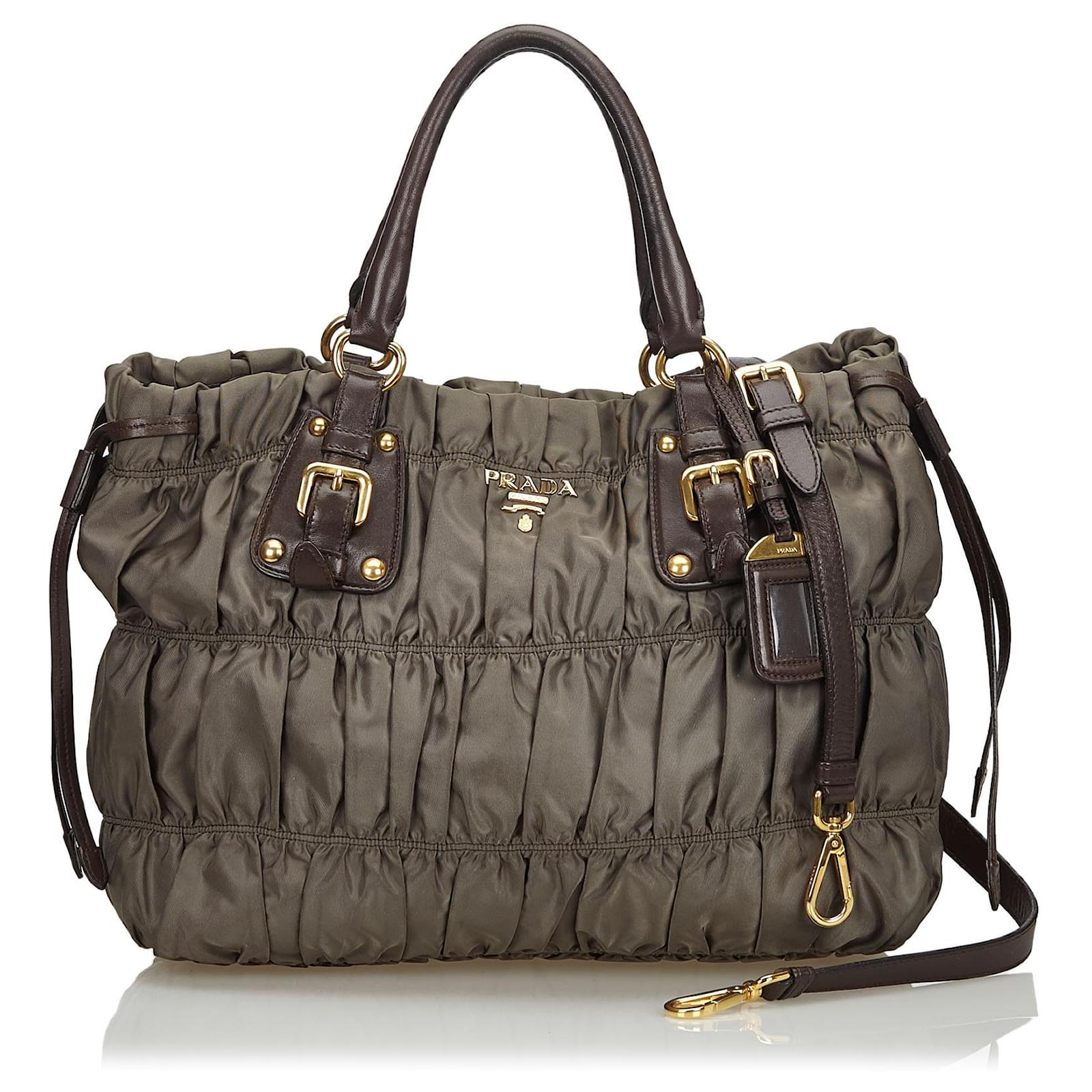 Prada Brown Gathered Nylontasche Braun Dunkelbraun Leder Tuch ref.131391 - Joli Closet