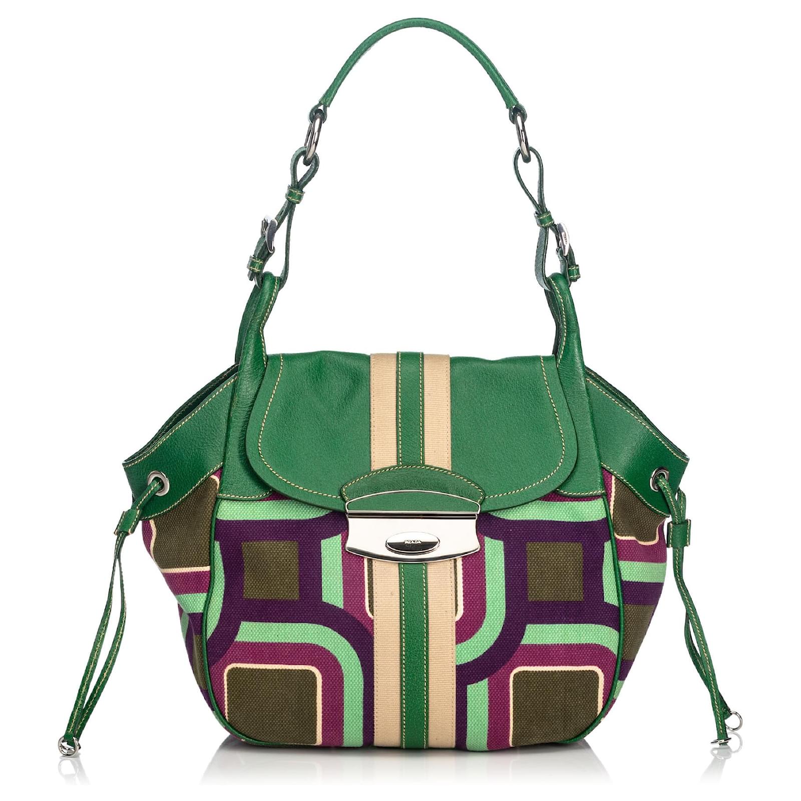 Sac à bandoulière en toile imprimée vert Prada Cuir Tissu Multicolore ...