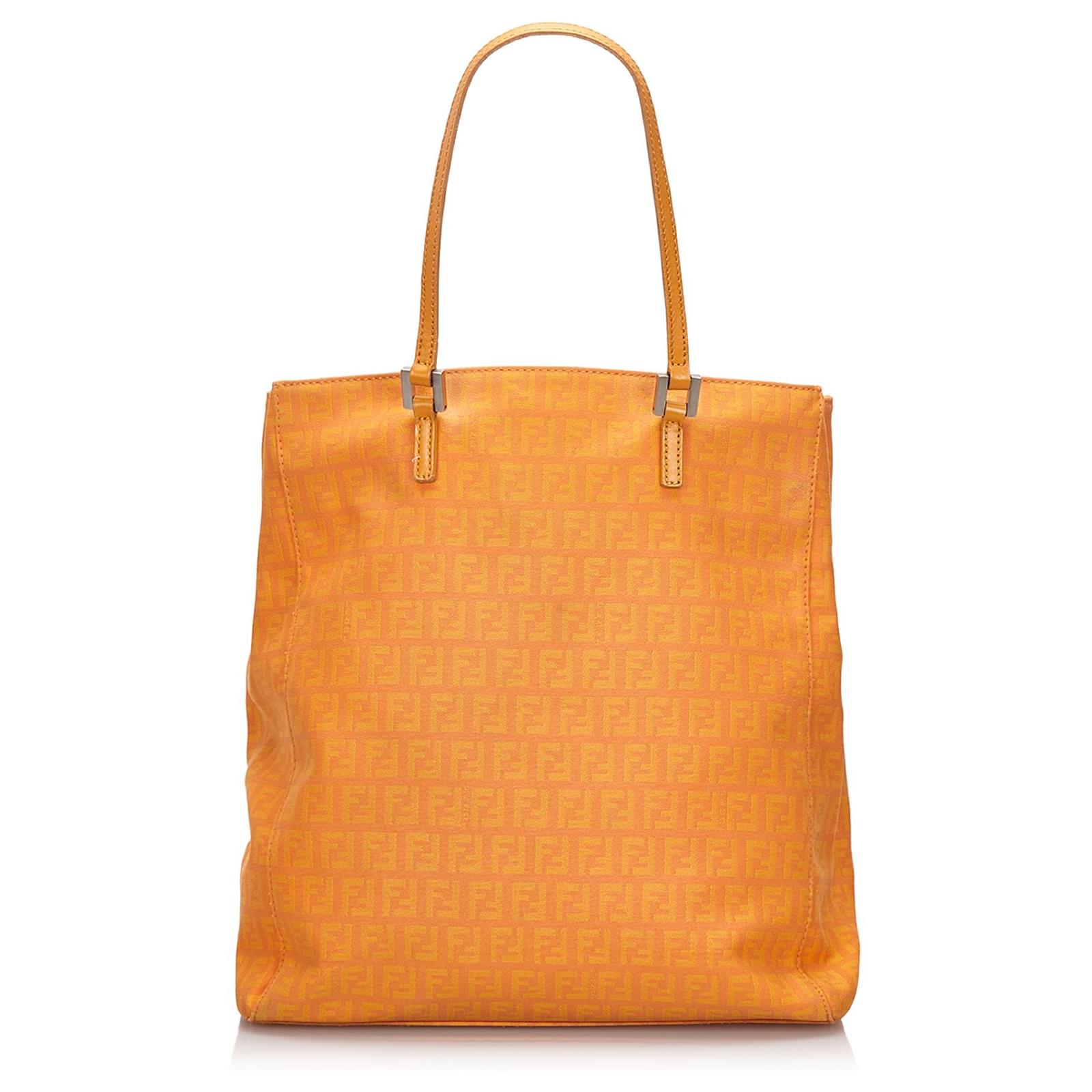 Fendi Orange Zucchino Canvas Tote Bag Yellow Leather Cloth Cloth ref ...