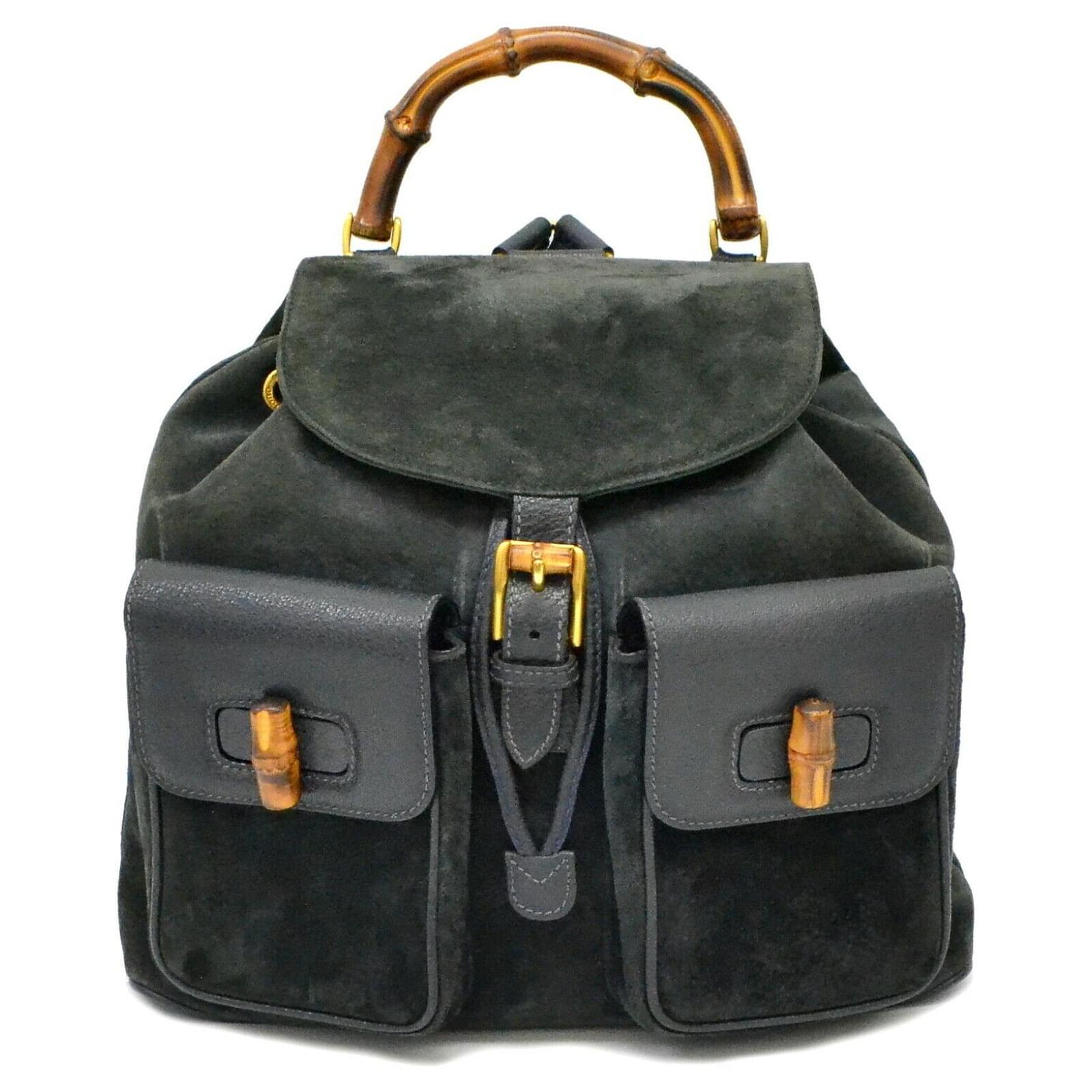 Gucci Bamboo Backpack Black Suede ref.151508 - Joli Closet