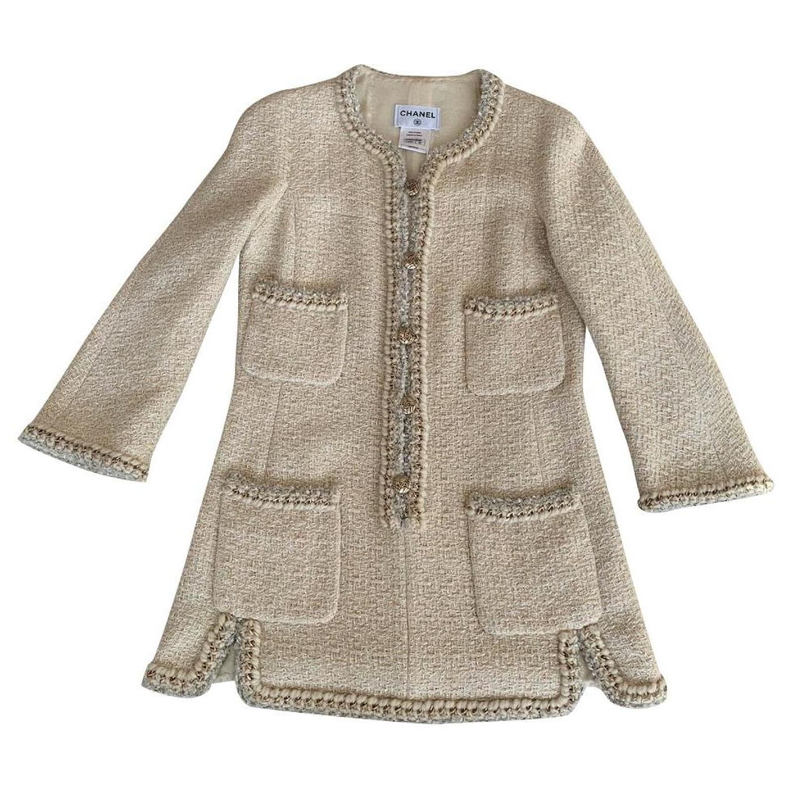 Chanel robe- tunique Laine Tweed Beige ref.158489 - Joli Closet