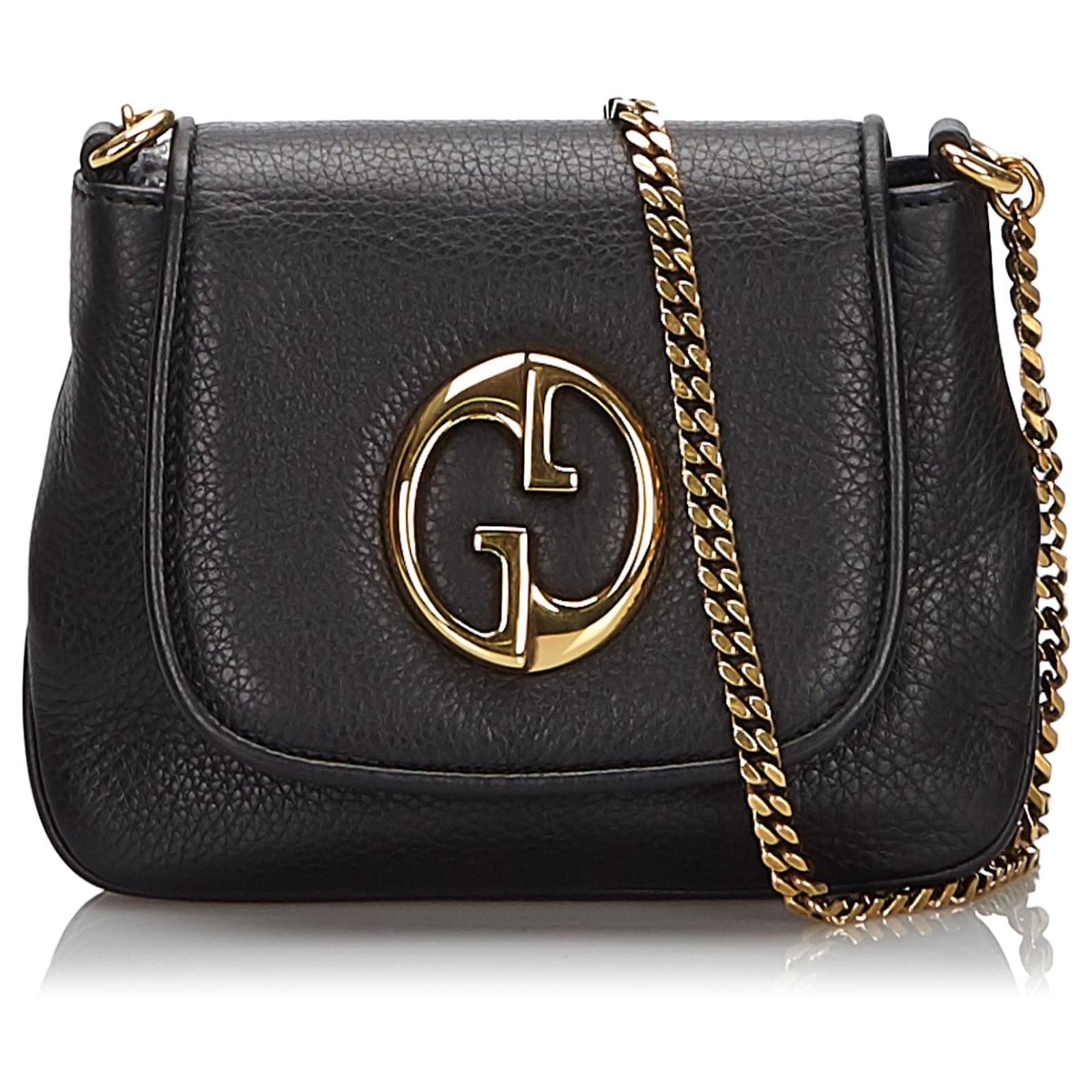 Cuir marron GUCCI 1973 Sac à bandoulière chaîne Métal Doré Marron foncé ...