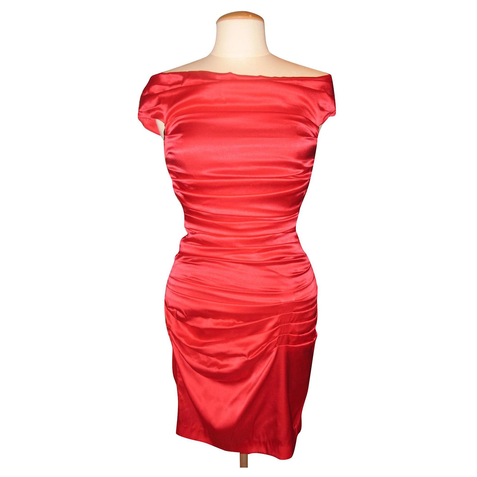 Autre Marque Red silk satin draped dress of Luc Duchene ref.159609 ...