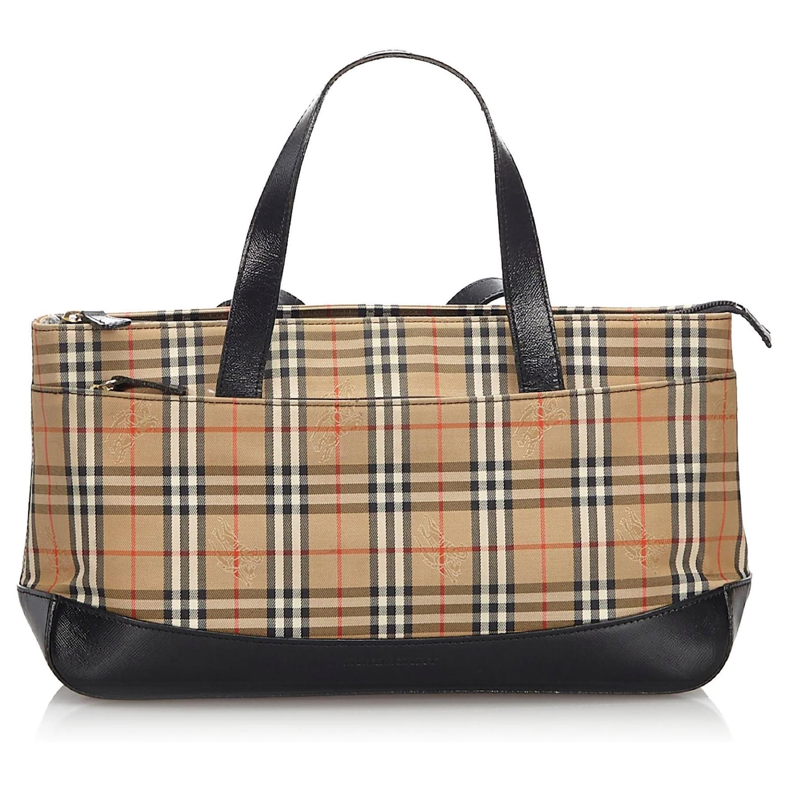 Burberry Brown Haymarket Check Sac à main en toile Cuir Cuir vernis ...