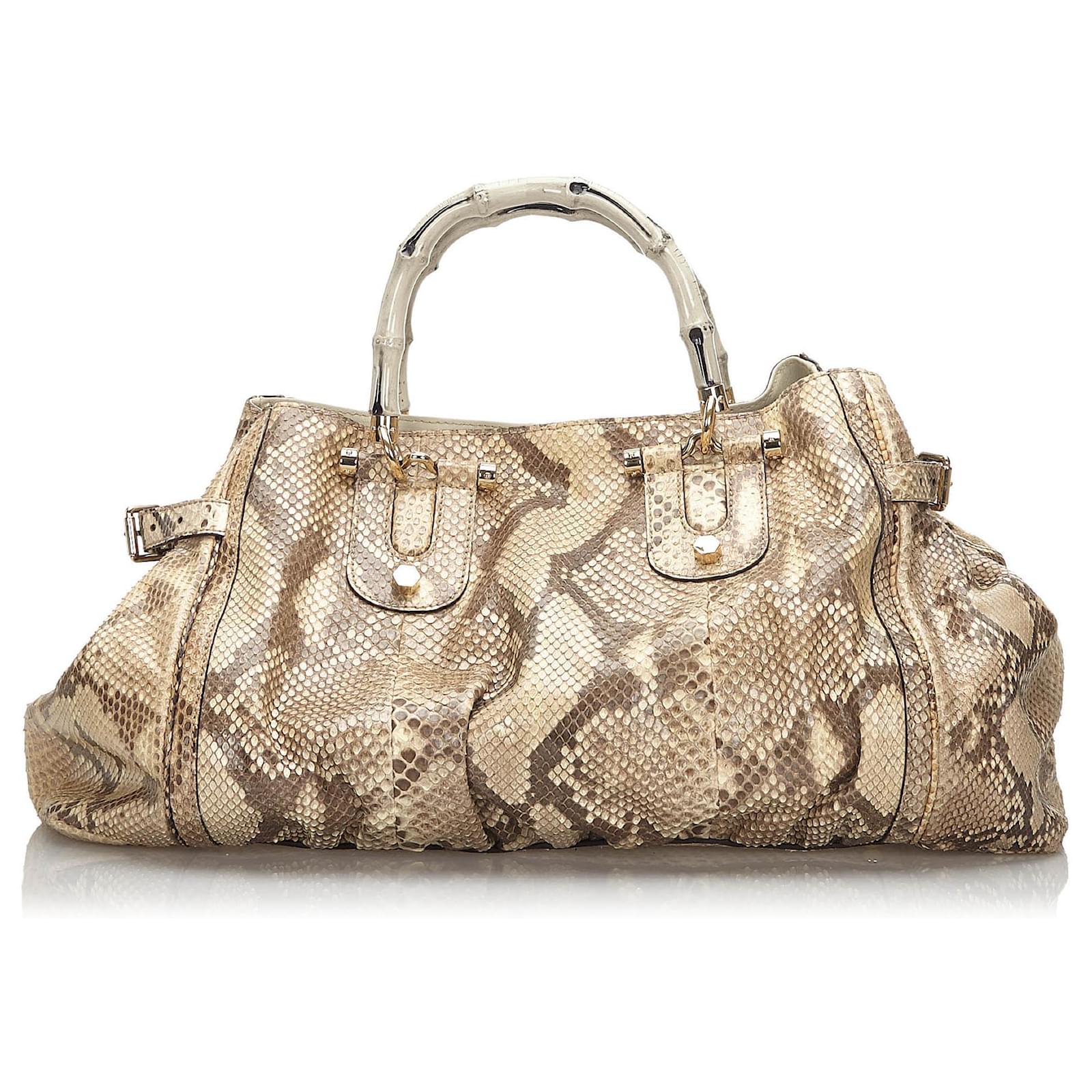 Gucci Brown Python Pop Bamboo Sac à main Cuir Marron ref.166510 - Joli Closet