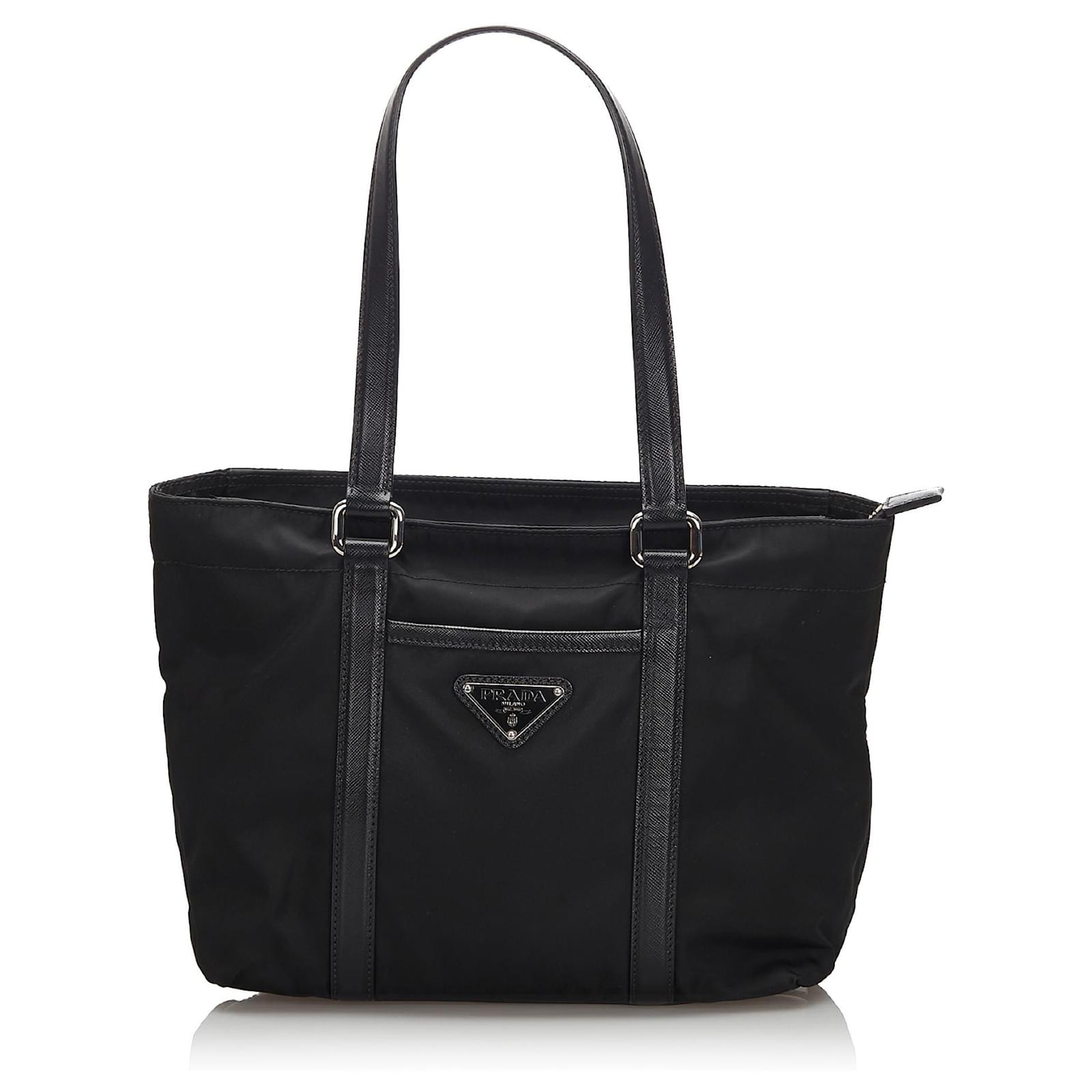 Sac cabas en nylon noir Prada Tessuto Cuir Tissu ref.173908 - Joli Closet