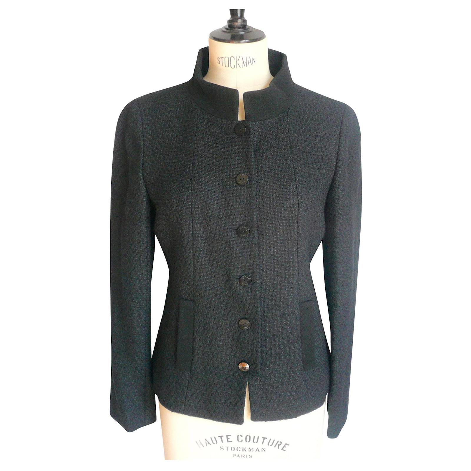 CHANEL Black fitted tweed jacket perfect condition T38 Uniform Viscose ...