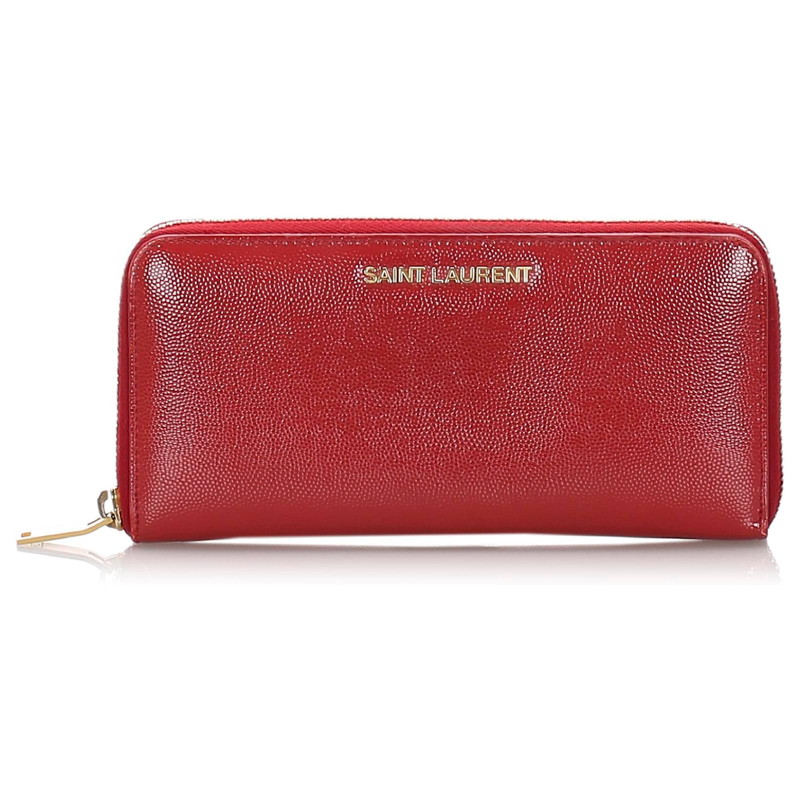Yves Saint Laurent YSL Red Grain de Poudre Classic Letters Zip Around ...