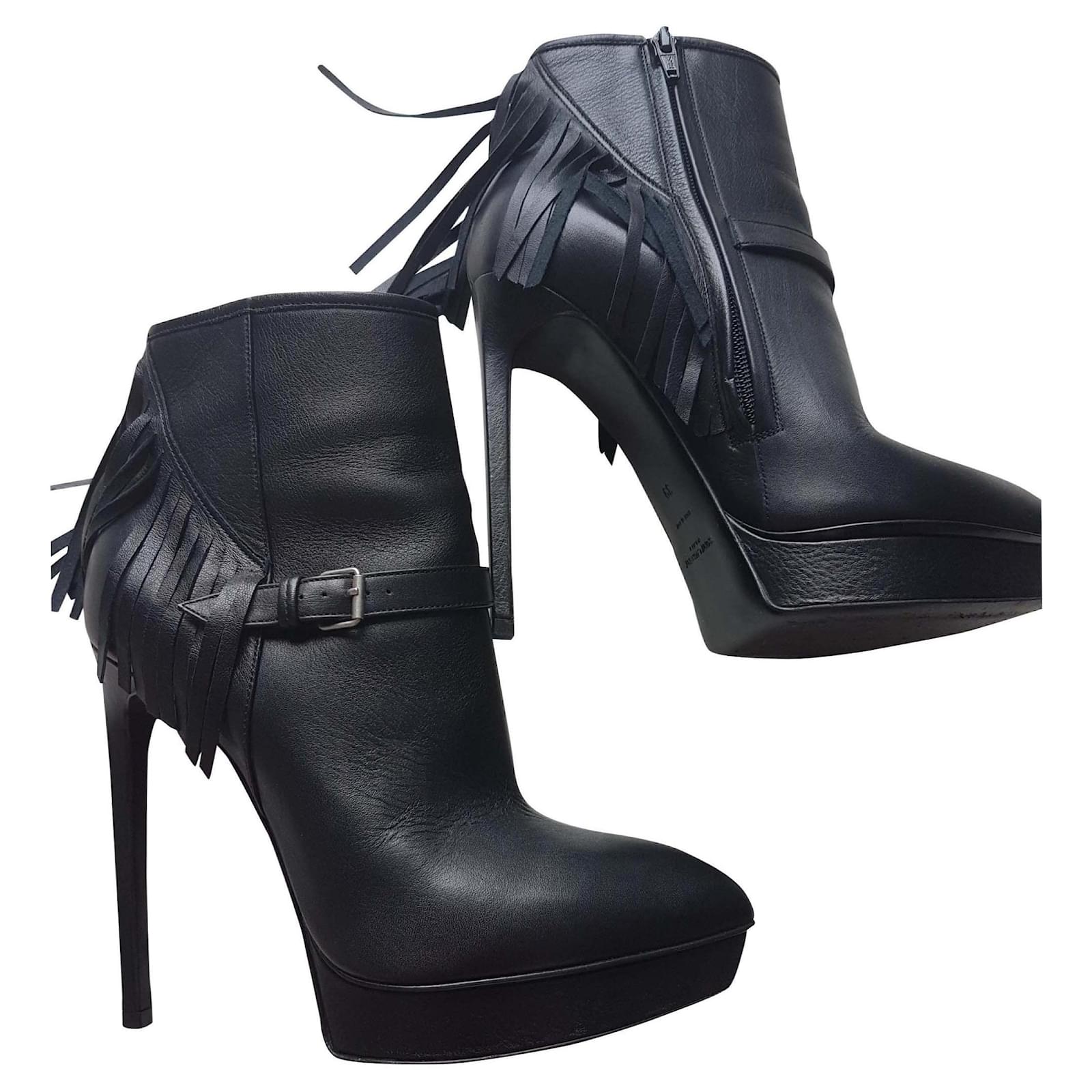 Yves Saint Laurent Bottines Cuir Noir ref.190369 - Joli Closet