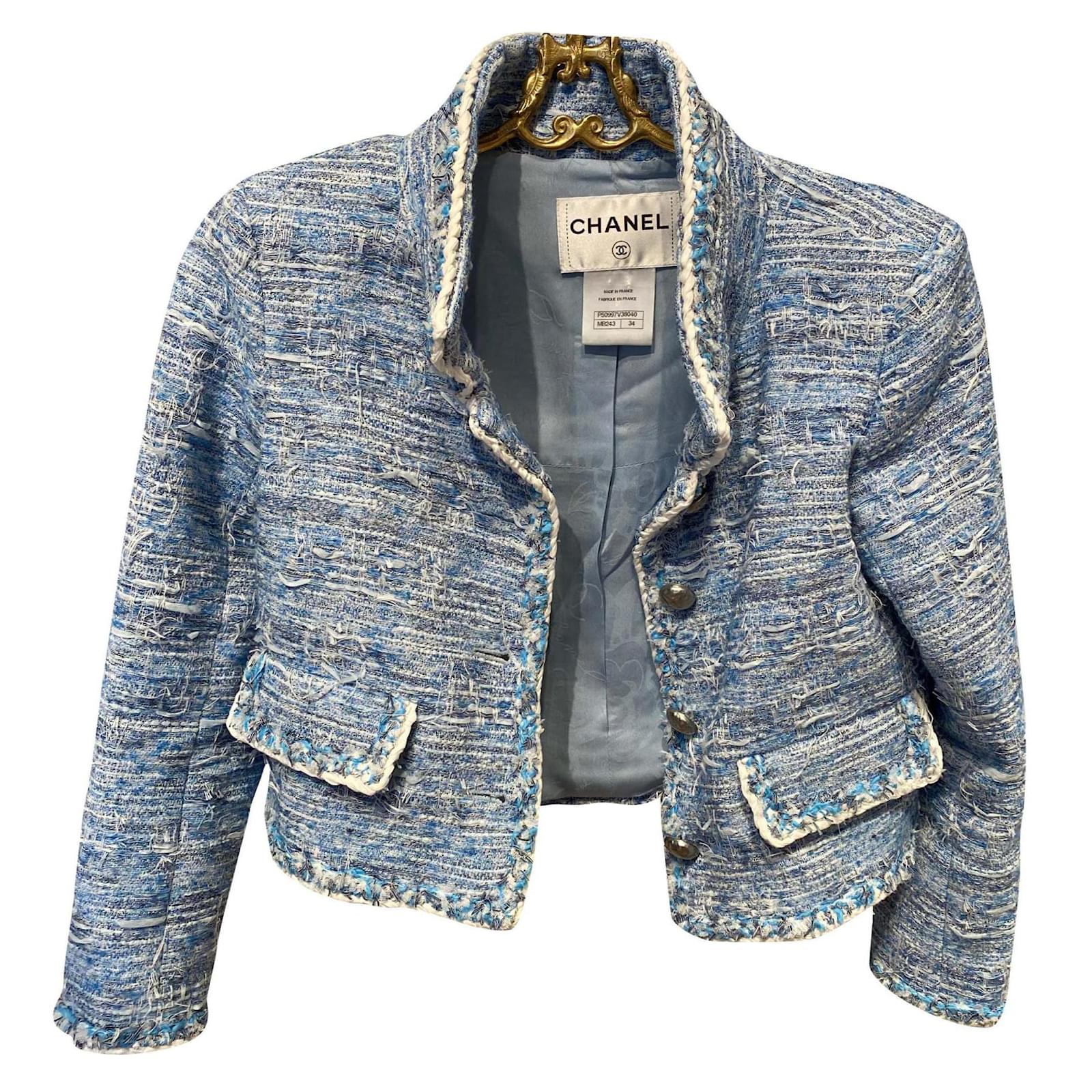 Chanel Jackets White Light blue Cotton Polyester Viscose Polyamide ref ...