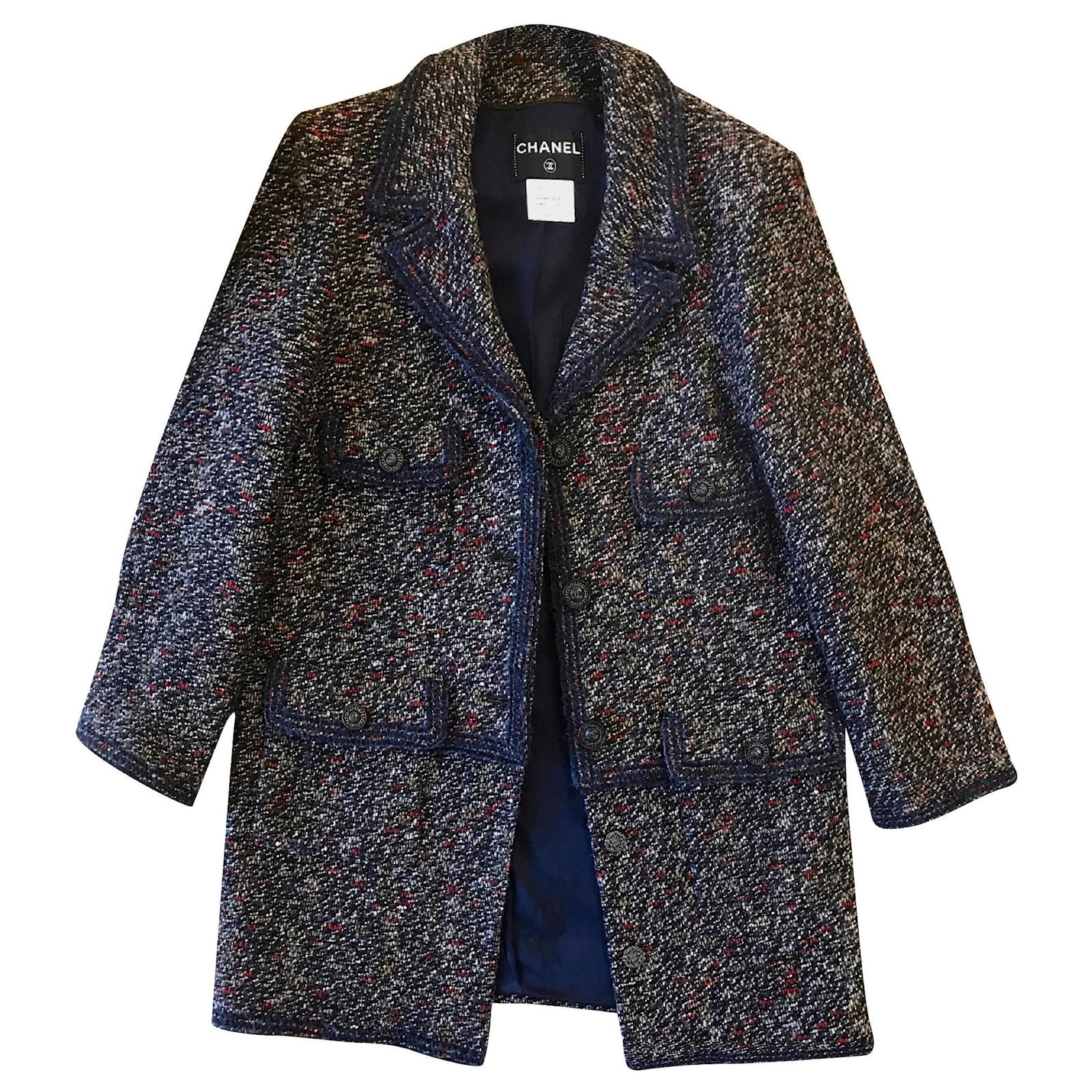 Chanel Iconic four pocket tweed wool Coat Brown White Red Blue Multiple ...
