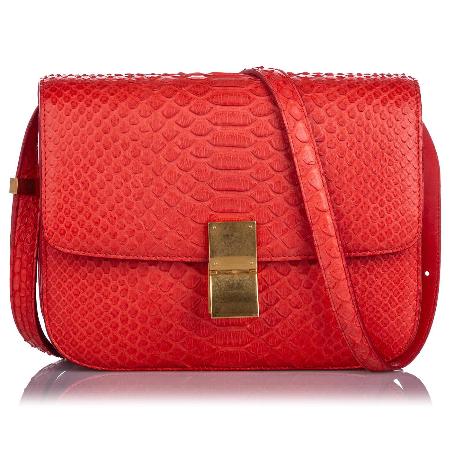 Céline Celine Red Small Python Classic Box Bag Cuir Rouge ref.195609 ...