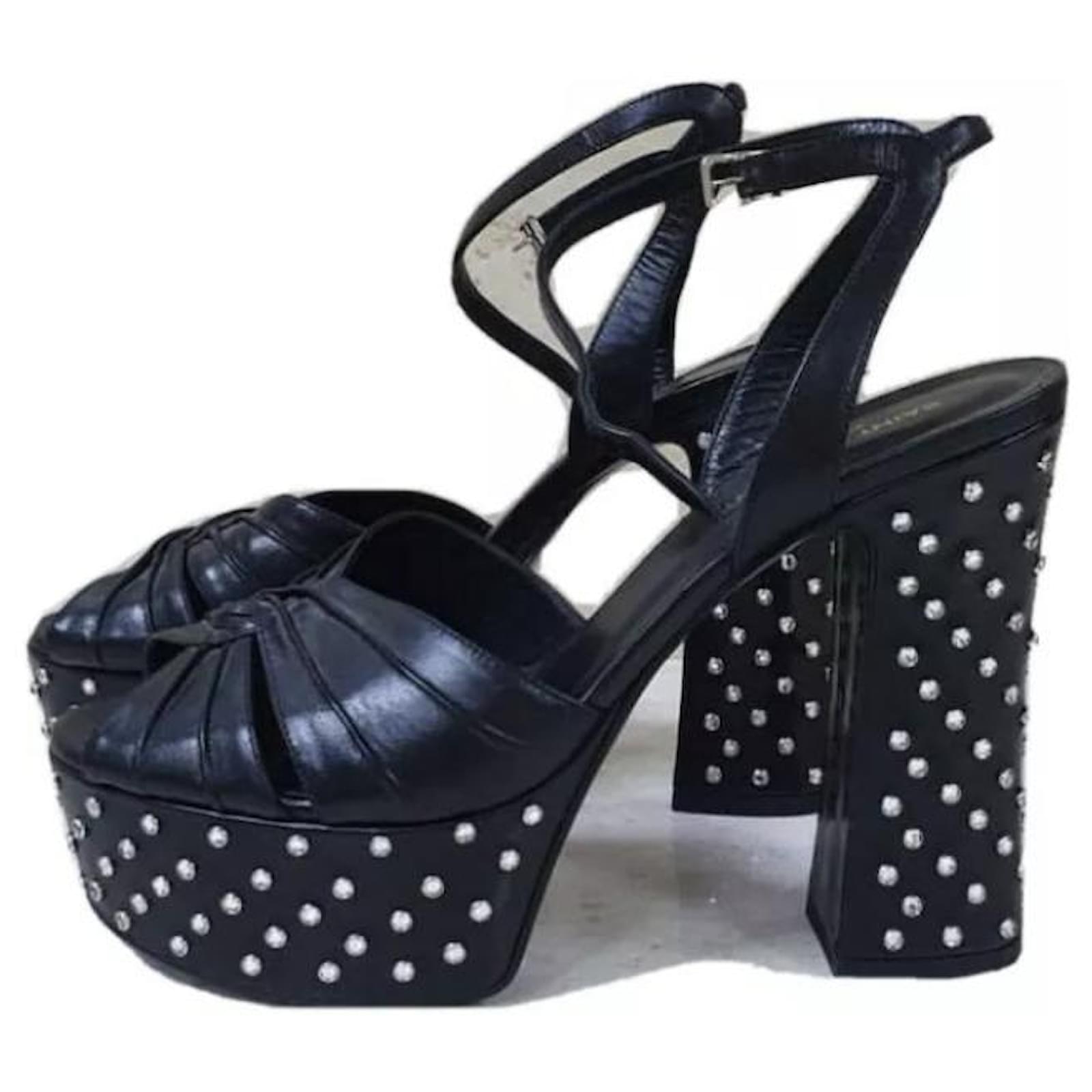Saint Laurent Sandales à plateforme en cuir noir Talons Sz.39 ref ...