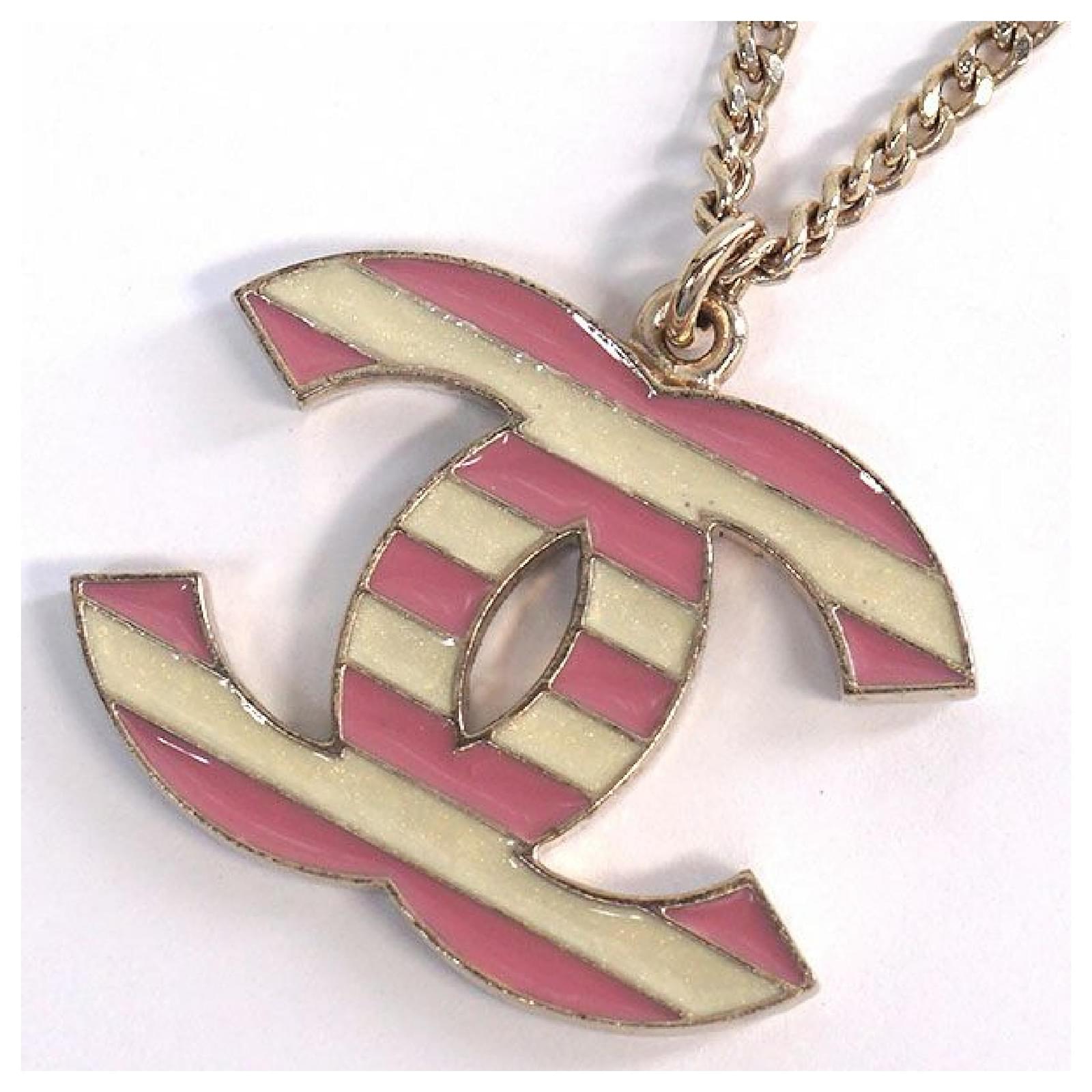 CHANEL coco mark border GP necklace pink x ivory ref.211953 - Joli Closet