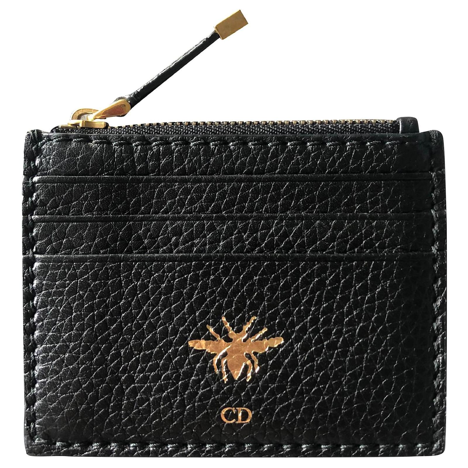 Dior Card case golder wallet Black Leather ref.215385 - Joli Closet