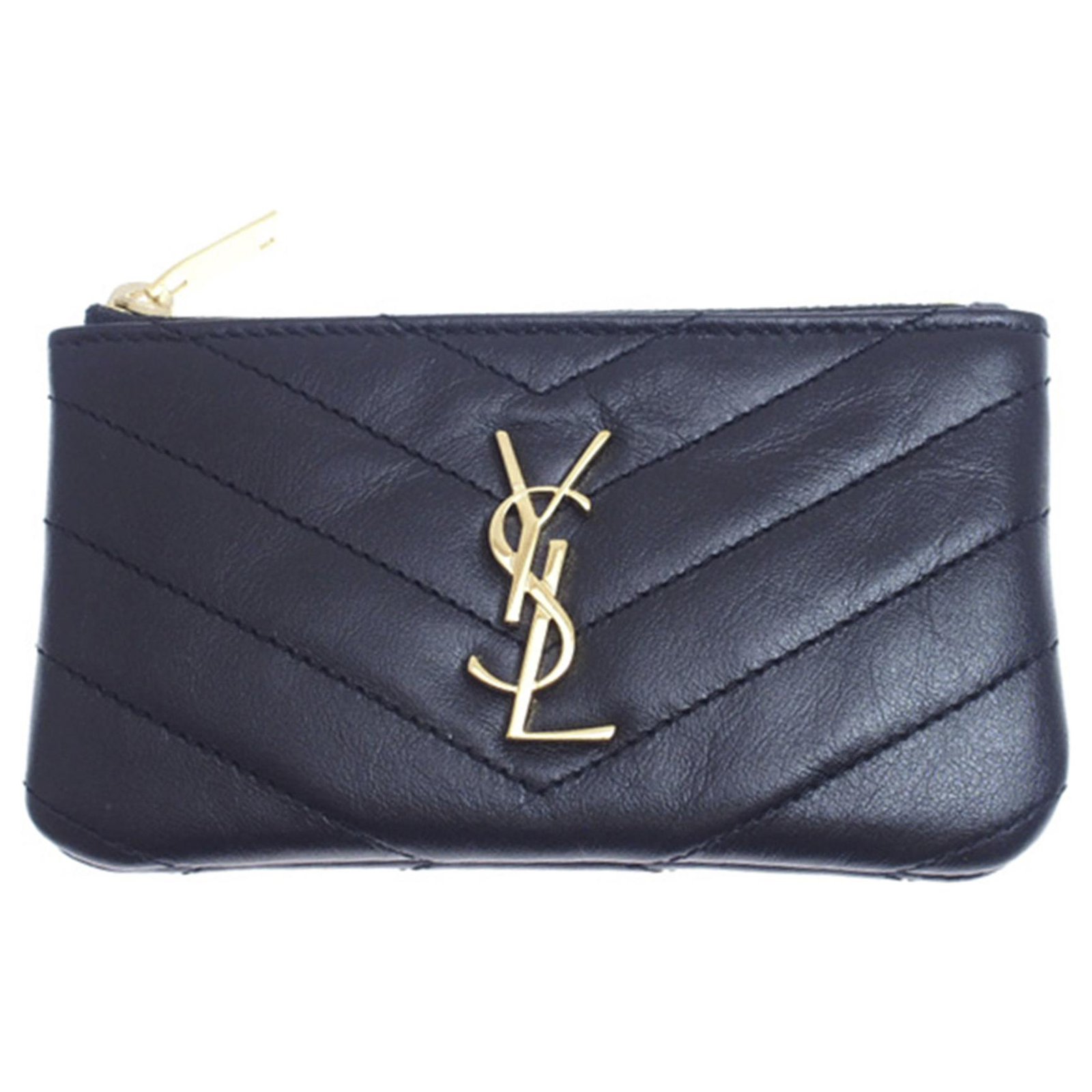Yves Saint Laurent YSL Black Leather Coin Pouch Pony-style calfskin ref ...