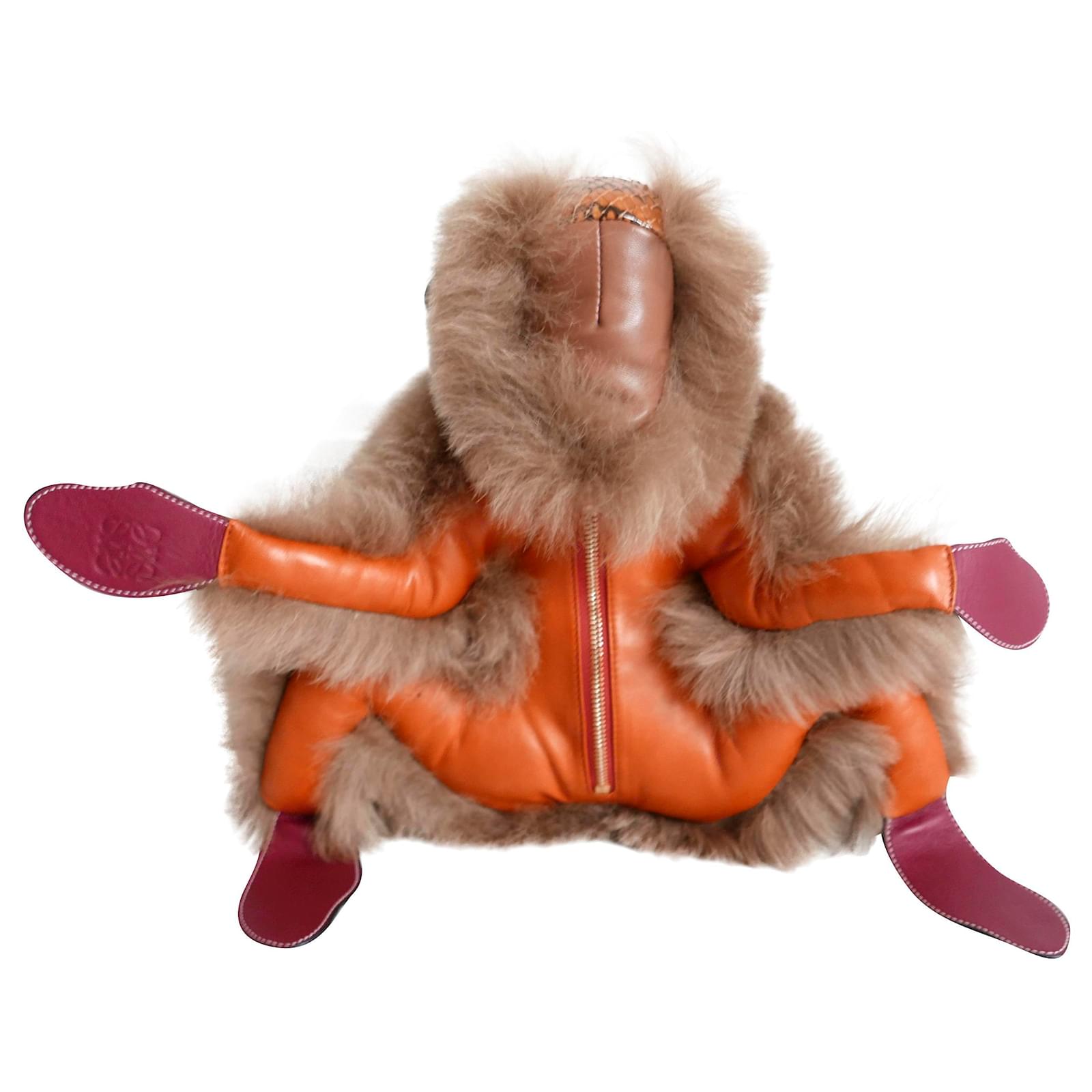 Loewe Shearling, Leather & Snakeskin Oversized Monkey Bag Charm/Clutch ...