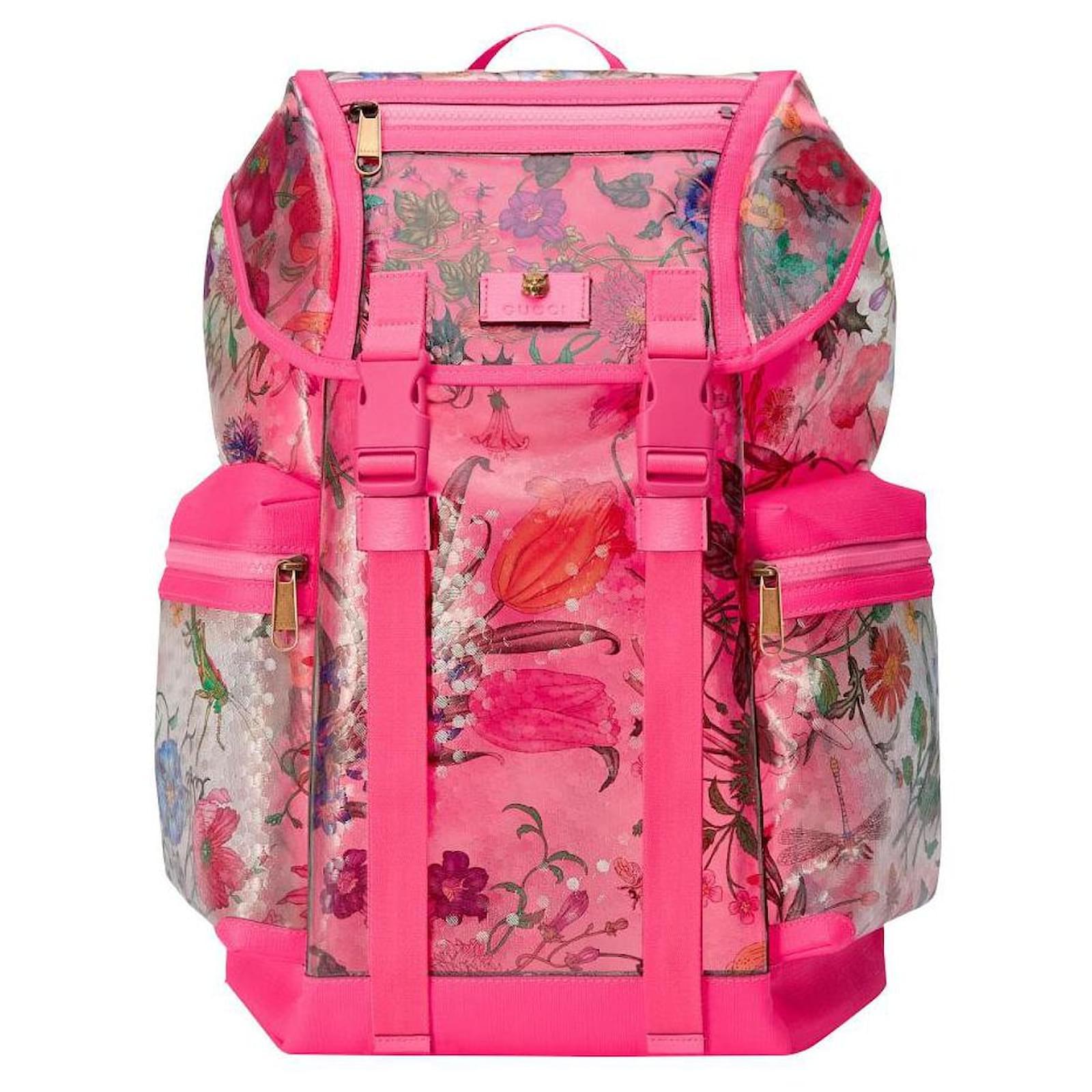 GUCCI | Flower Patterns Unisex A4 2WAY Logo Backpacks Pink Multiple ...