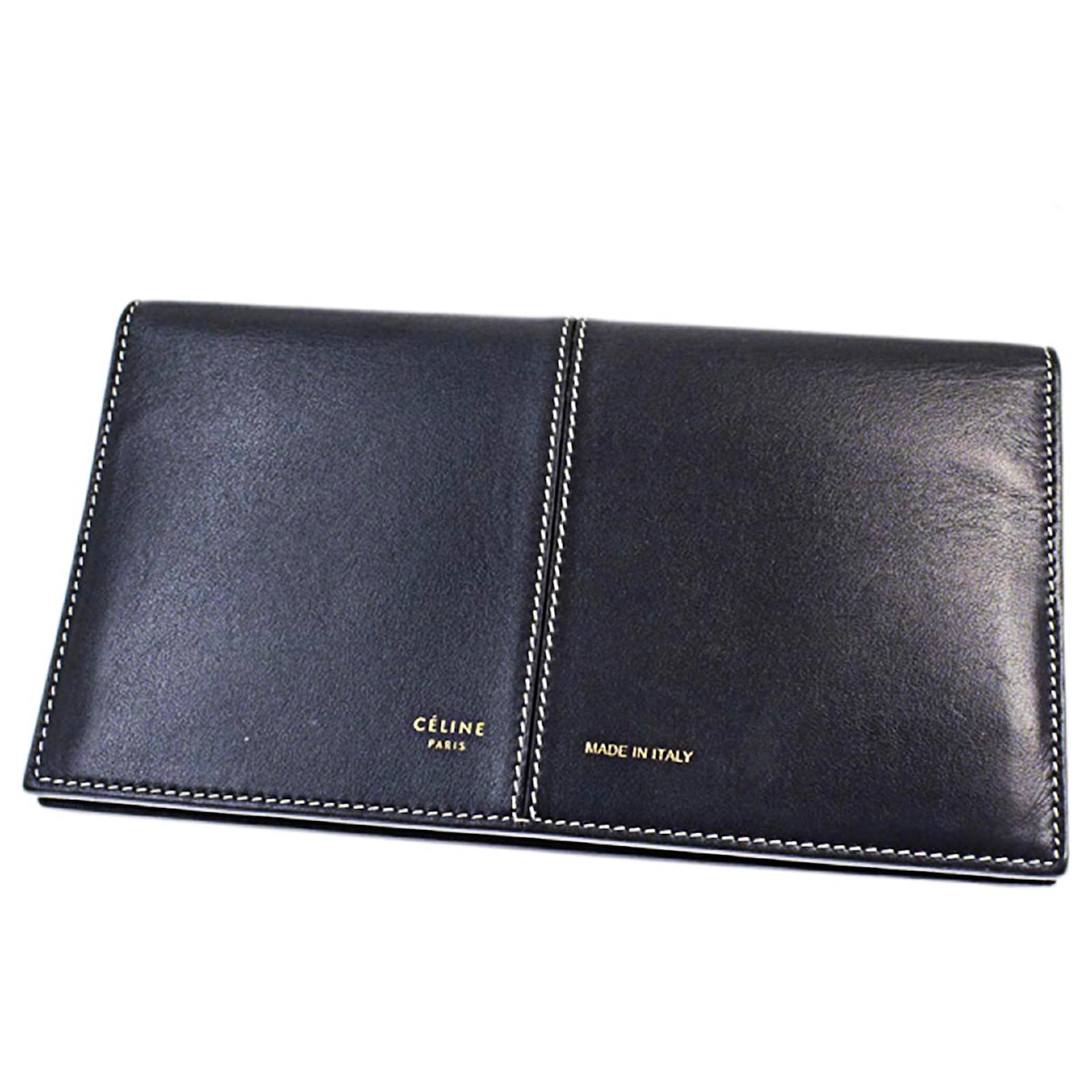 Céline Celine Blue Leather Long Wallet Navy blue Pony-style calfskin ...