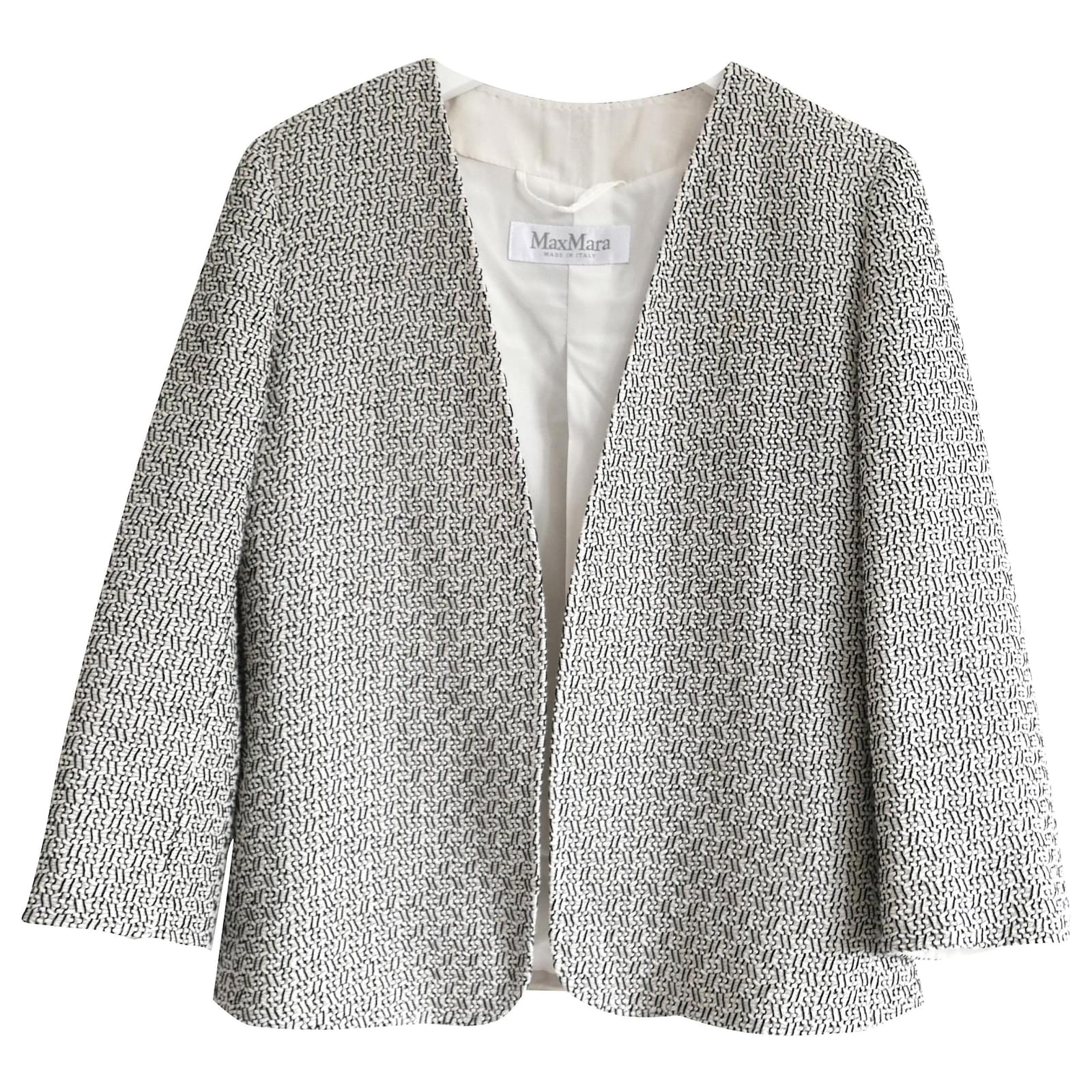 Max Mara Monochrome Tweed Jacket White Viscose ref.259906 - Joli Closet