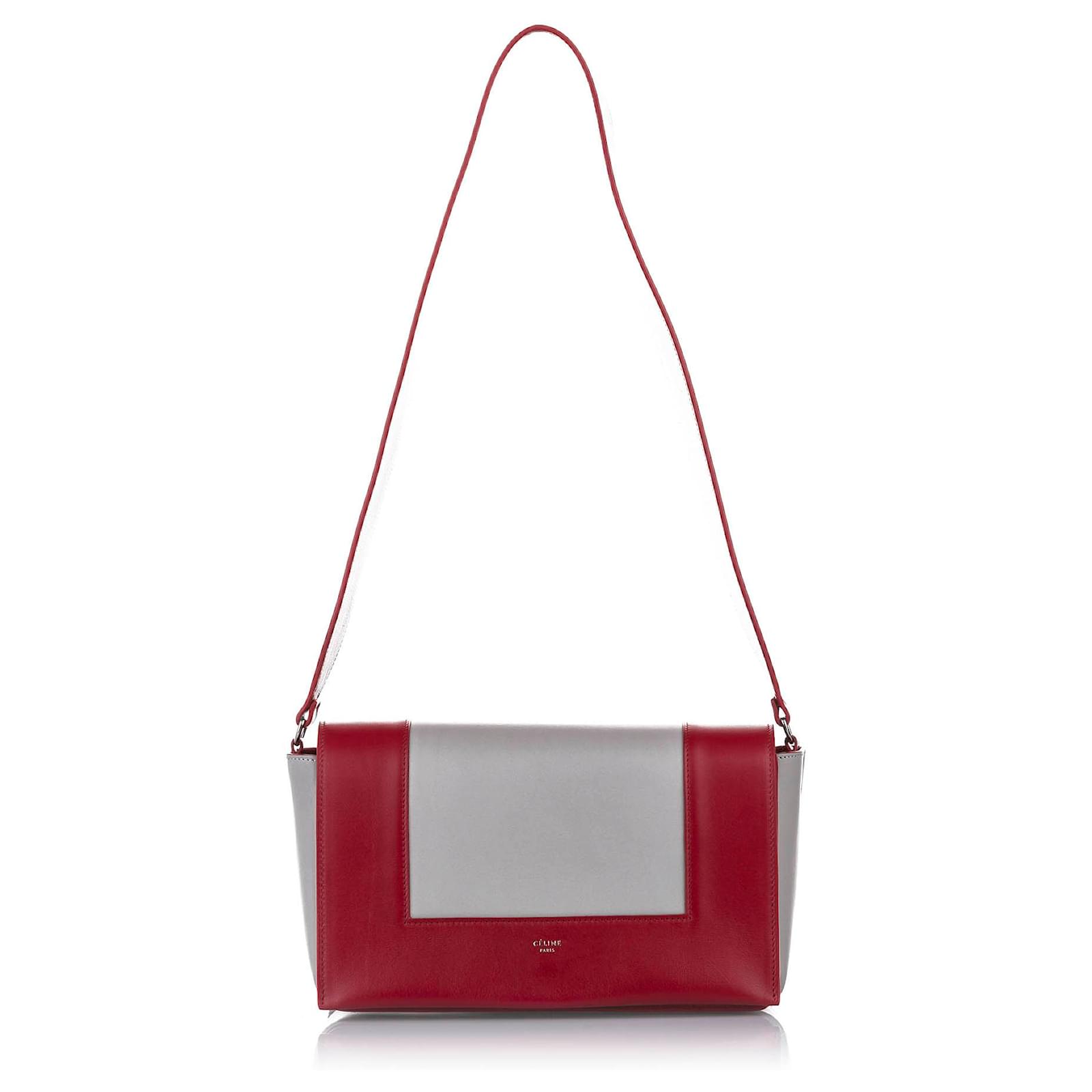 Céline Celine Red Frame Leather Shoulder Bag White Pony-style calfskin ...