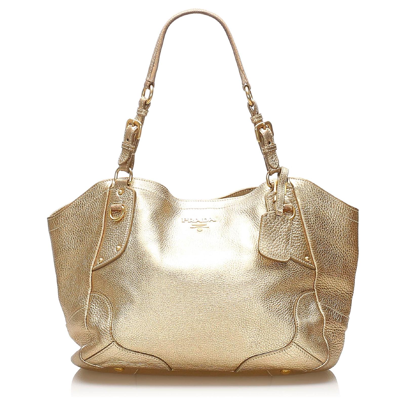 Prada Gold Vitello Daino Leather Shoulder Bag Golden Pony-style ...