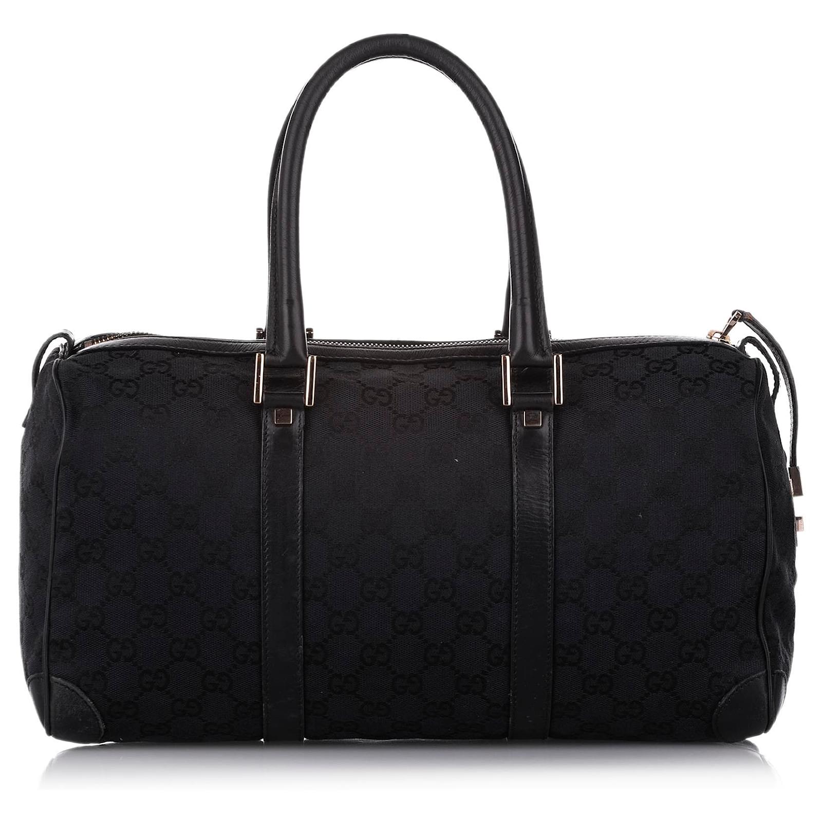 Gucci Black GG Canvas Boston Bag Leather Cloth Pony-style calfskin ...