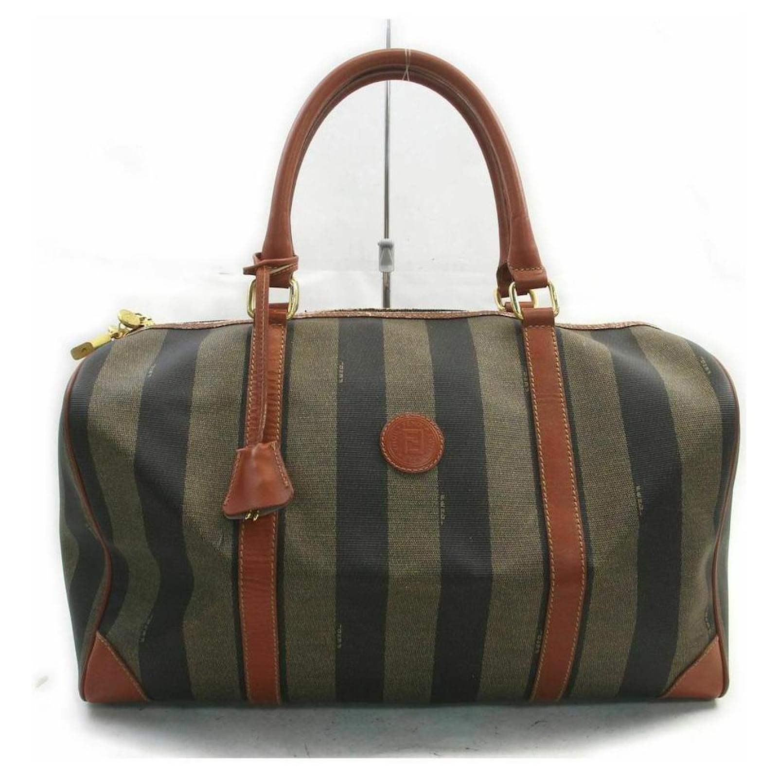 Fendi Khaki Olive Pequin Strip Boston Duffle ref.294241 - Joli Closet