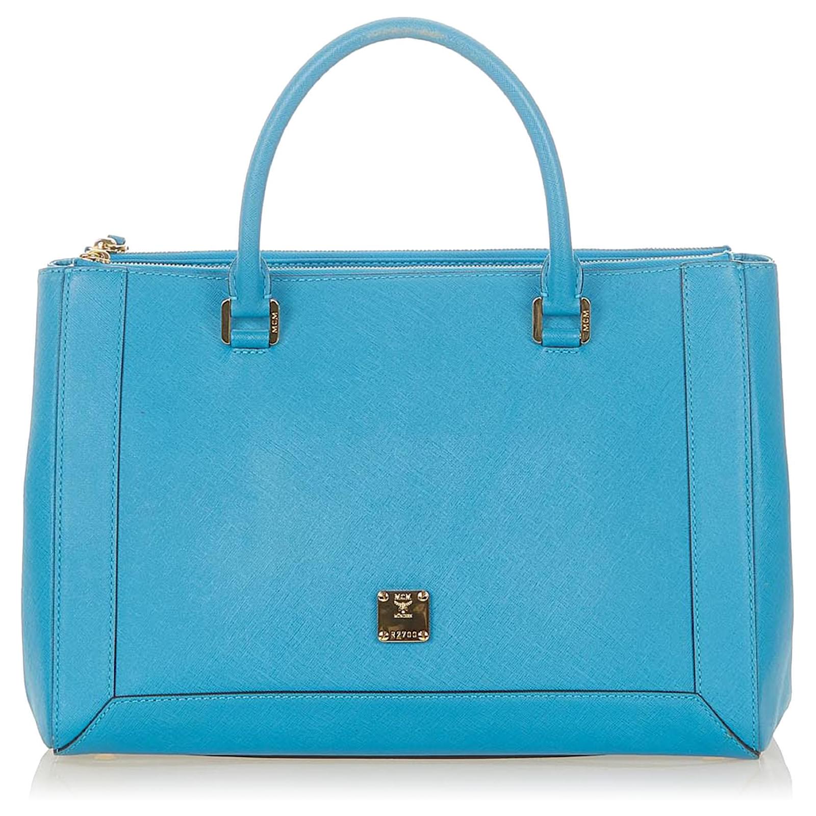 MCM Blue Nuovo Leather Satchel Pony-style calfskin ref.295701 - Joli Closet