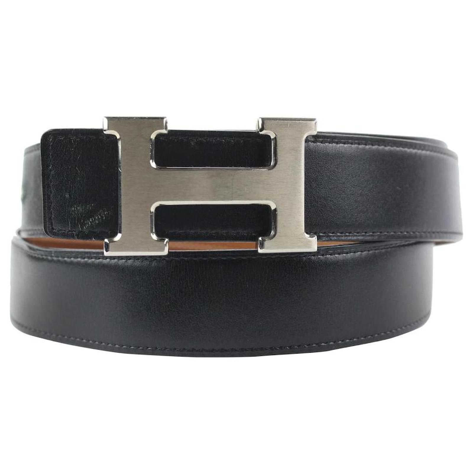 Hermès Black 32mm Reversible H Logo Belt Kit Brushed Silver Matte ...