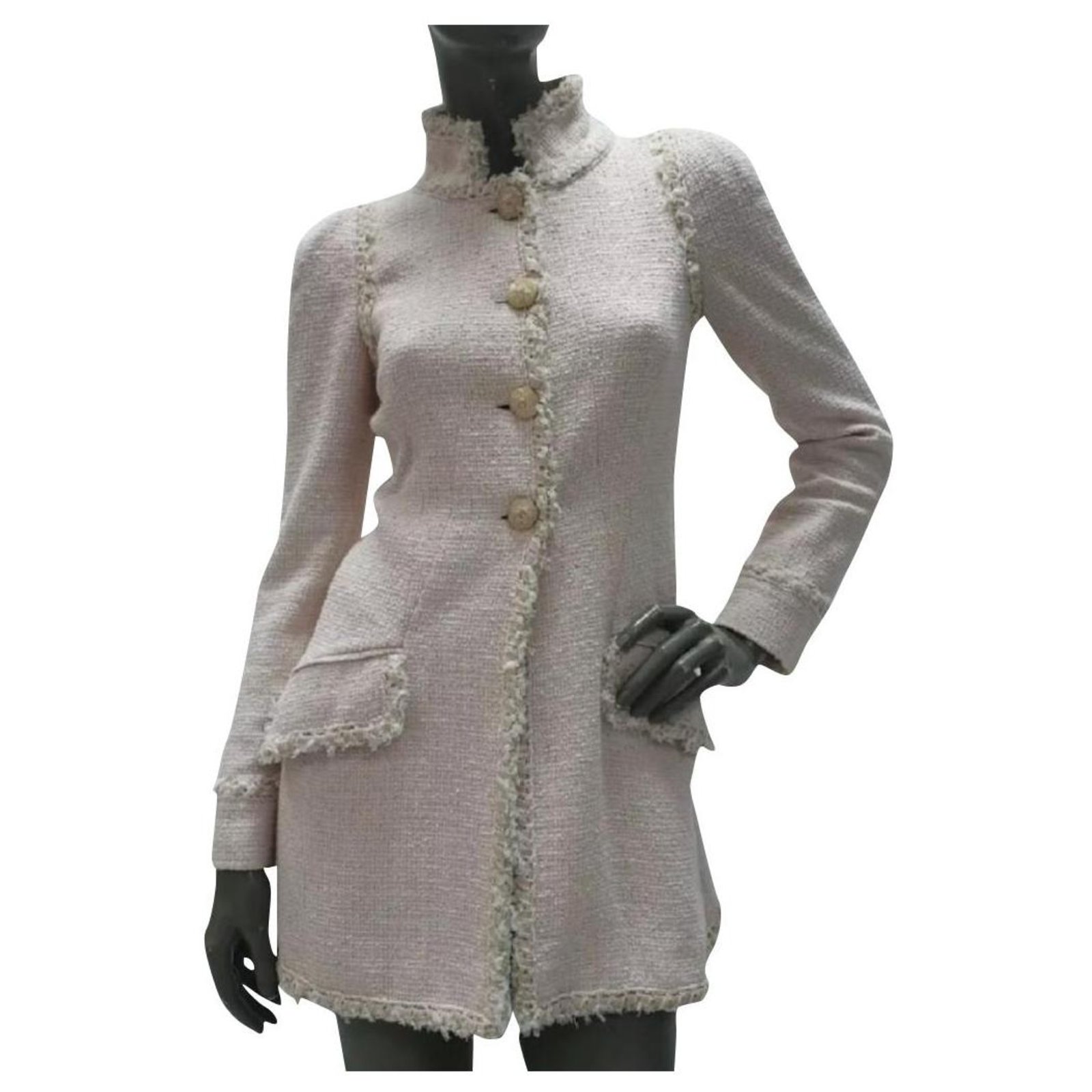 Chanel Pink 13C Cruise 2013 Boucle Fringe Military Style Pea Jacket ...