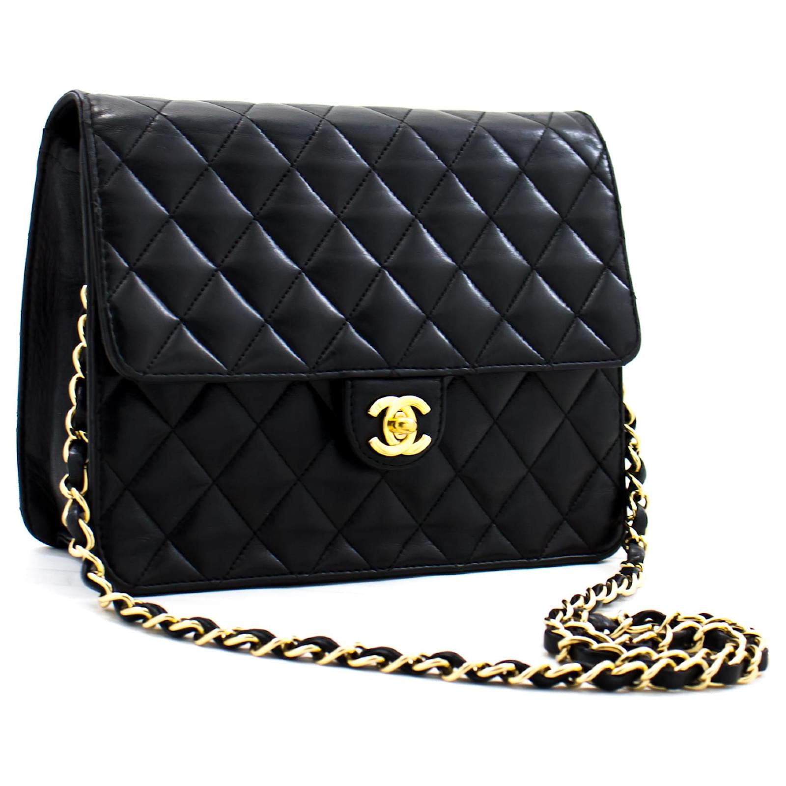 CHANEL Small Chain Shoulder Bag Clutch Black Quilted Flap Lambskin ...