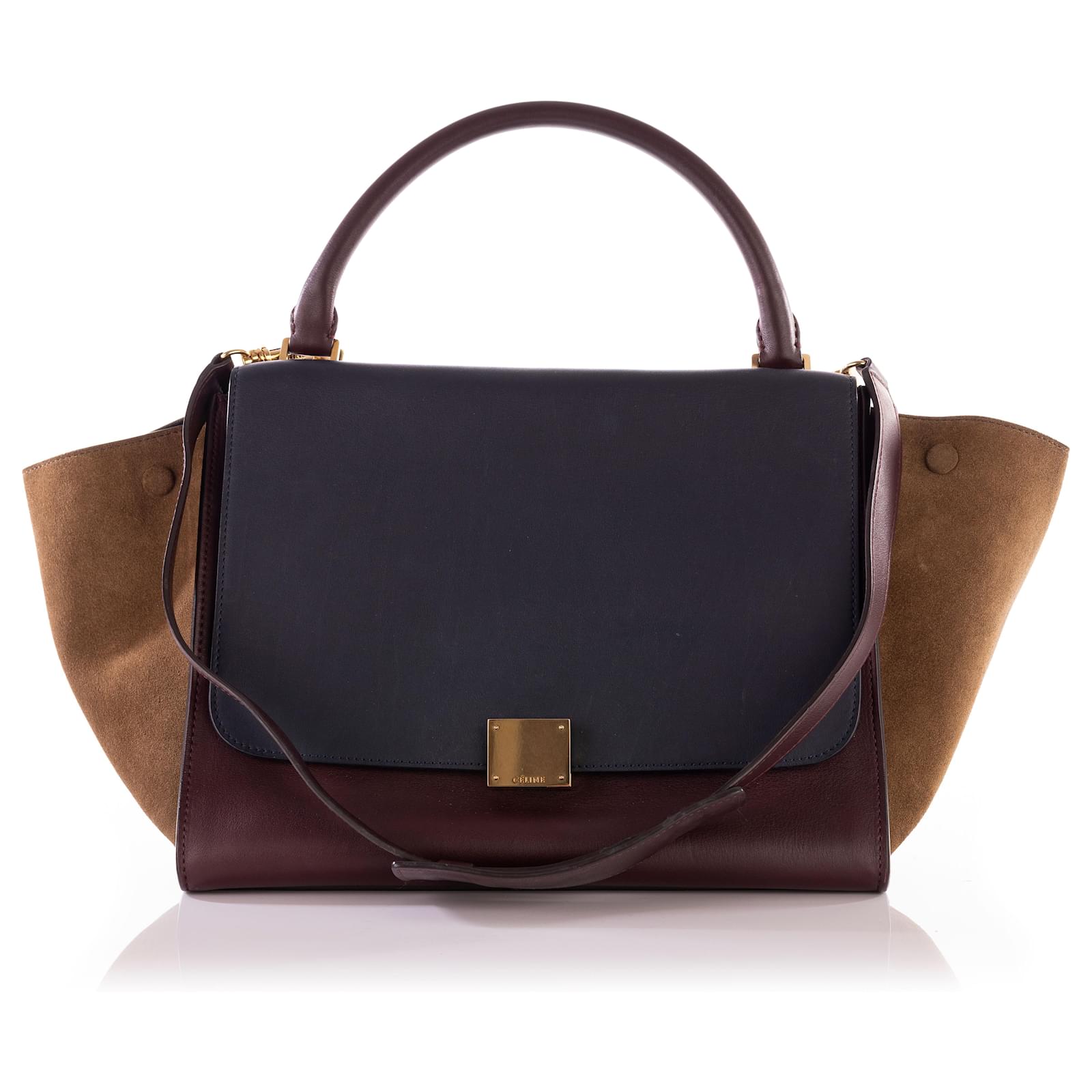 Céline Bolso de trapecio mediano en azul marino y marrón quemado y ante ...
