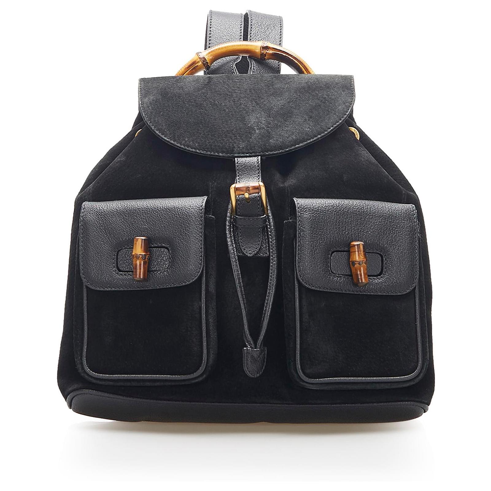 Gucci Black Bamboo Suede Drawstring Backpack Leather Pony-style ...