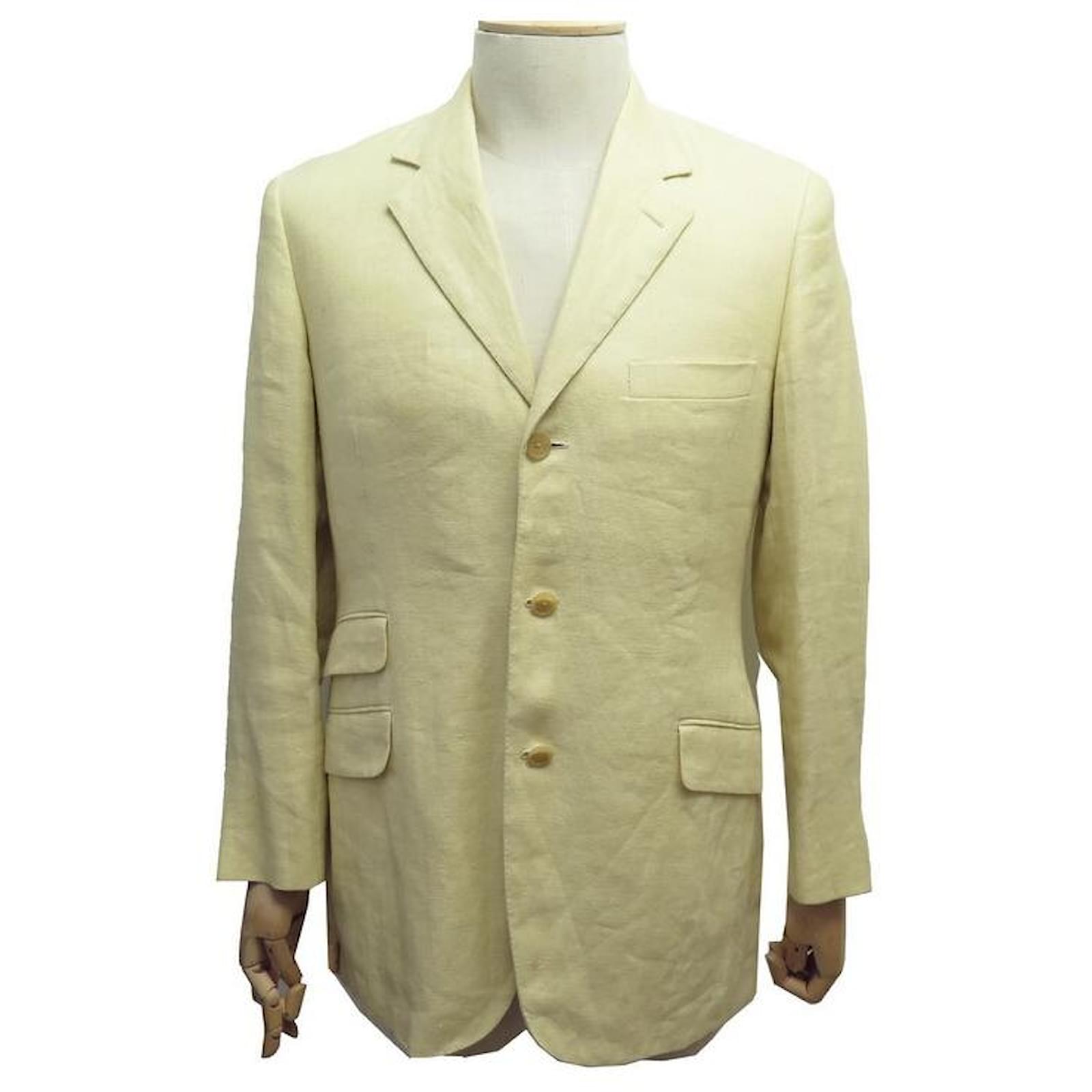 Hermès HERMES L LONG JACKET9105 M 48 YELLOW LINEN YELLOW LINEN JACKET ...