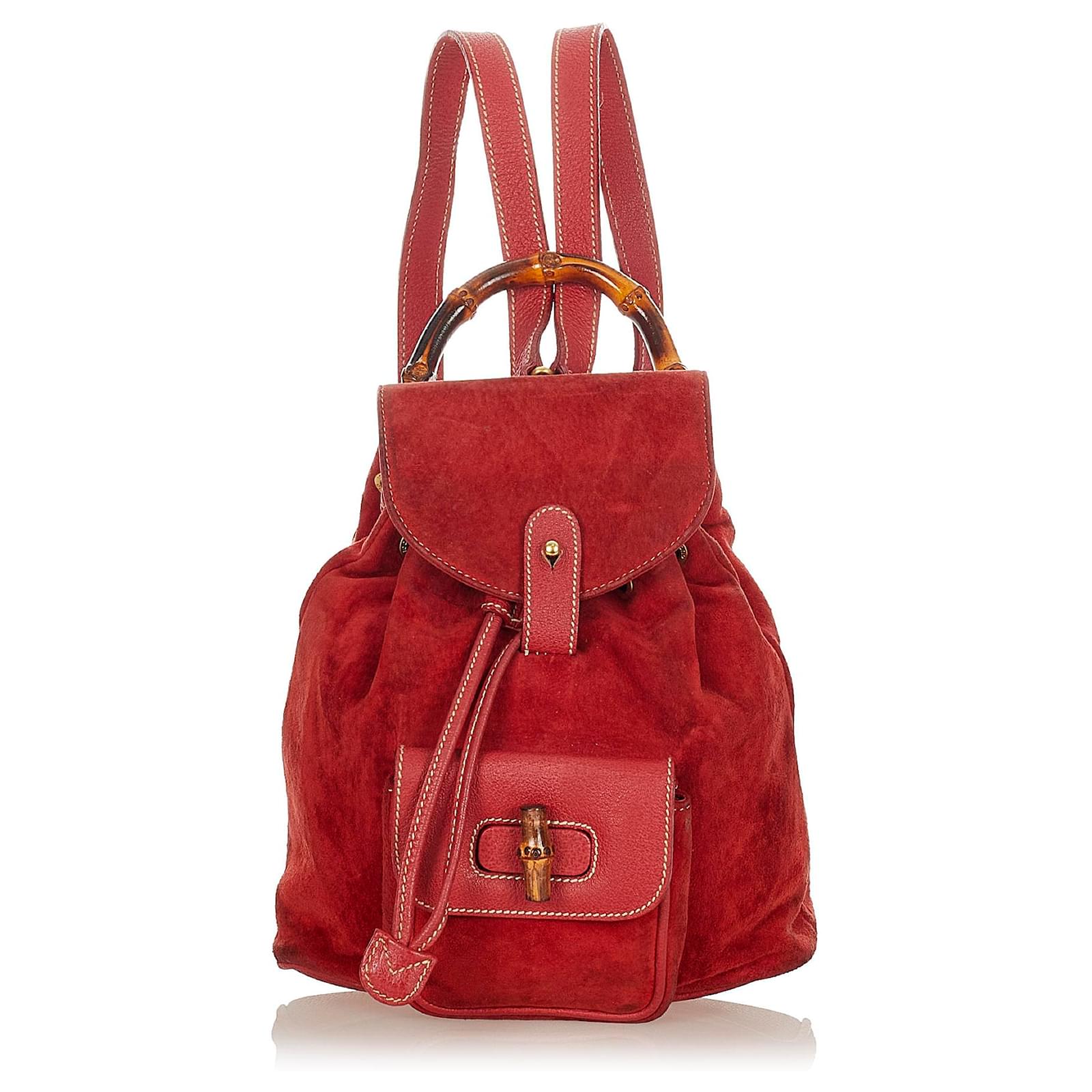 Gucci Red Bamboo Suede Backpack Leather Pony-style calfskin ref.344307 ...