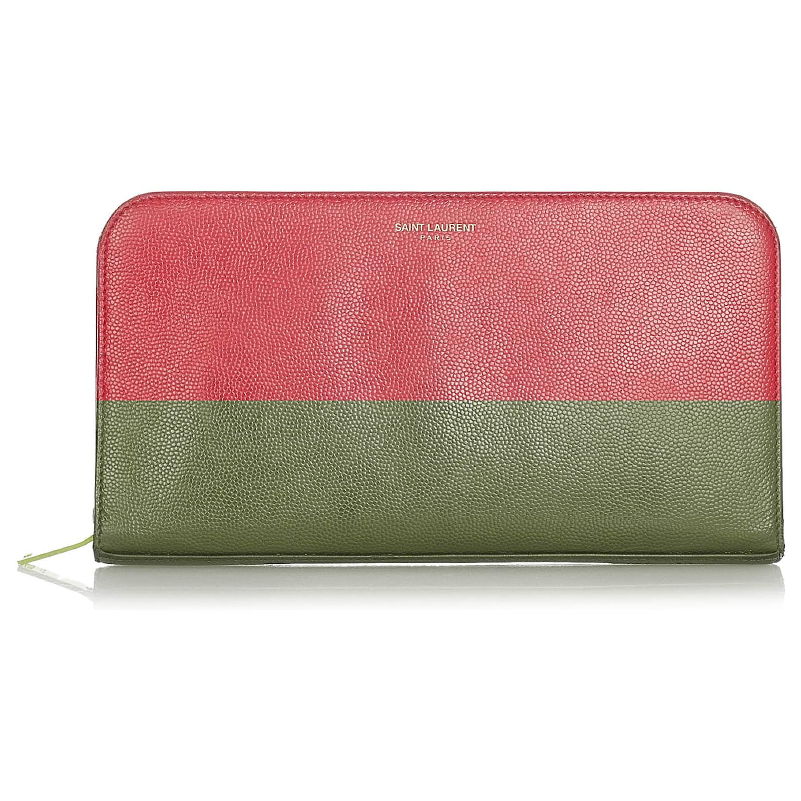 Yves Saint Laurent YSL Red Leather Zip Around Wallet Pony-style ...