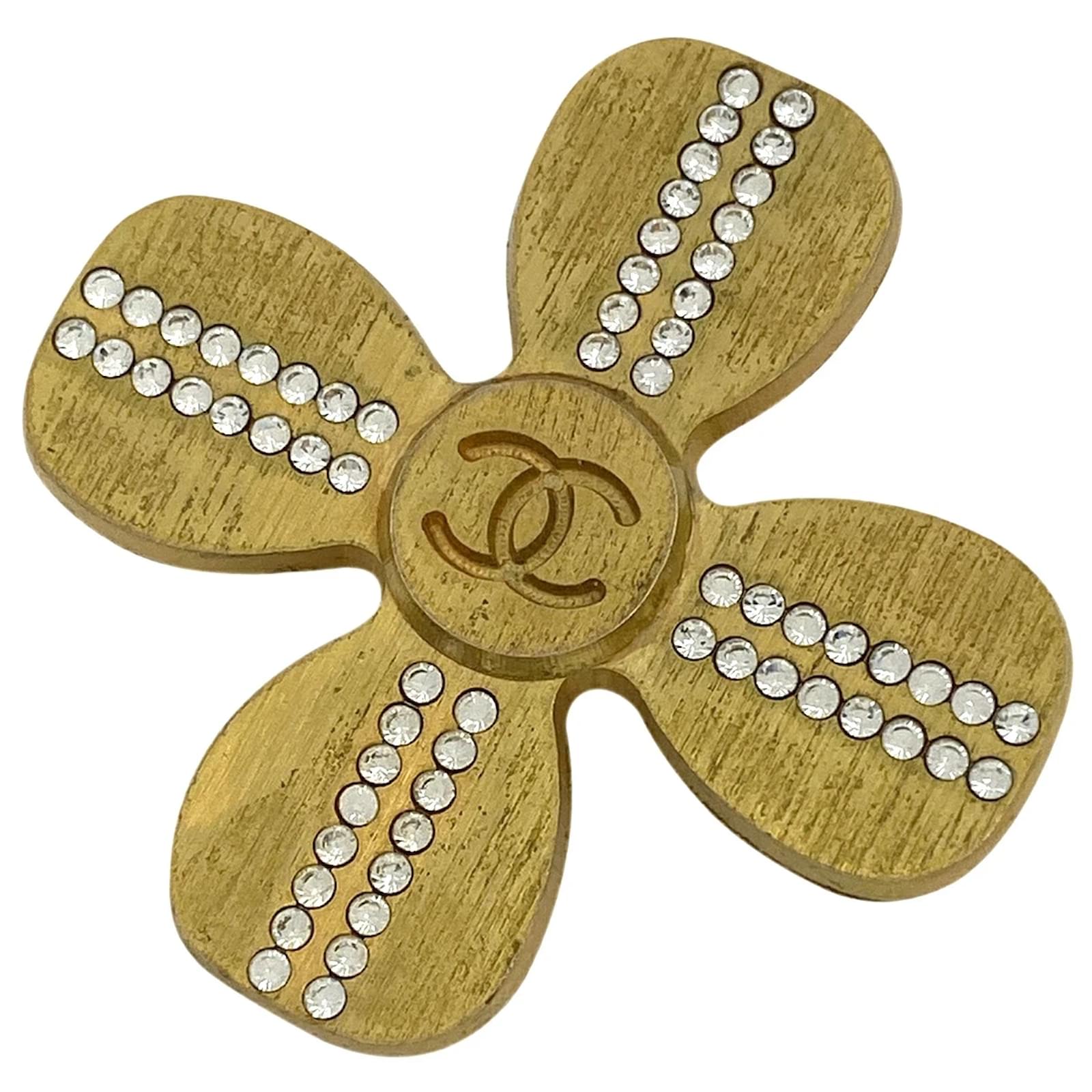 CHANEL Coco Mark Broche Strass CC Mark Clover Broche GP Strass Or Dames ...