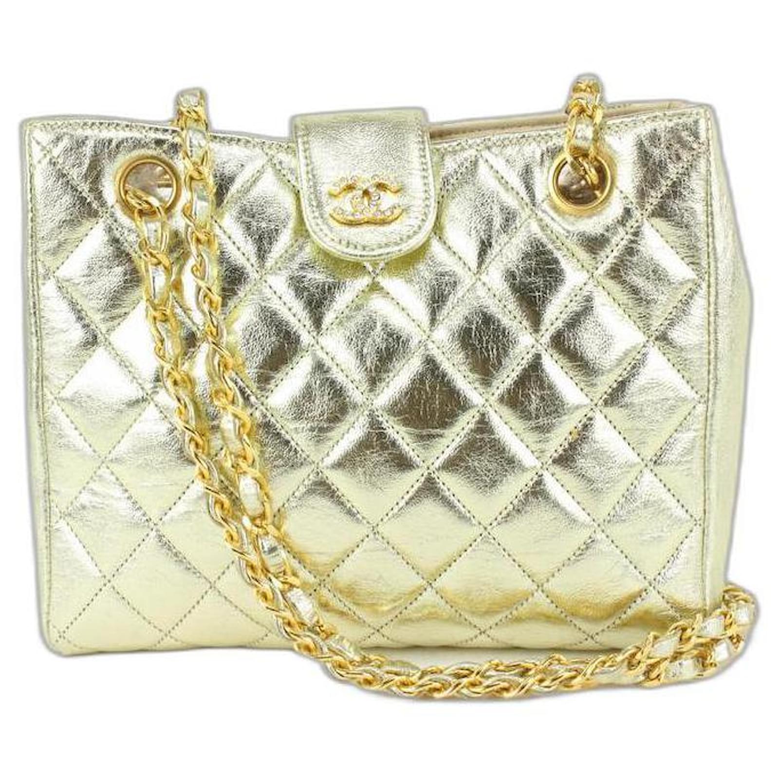 Chanel Quilted Gold Metallic Leather Small Supermodel Chain Bag White ...