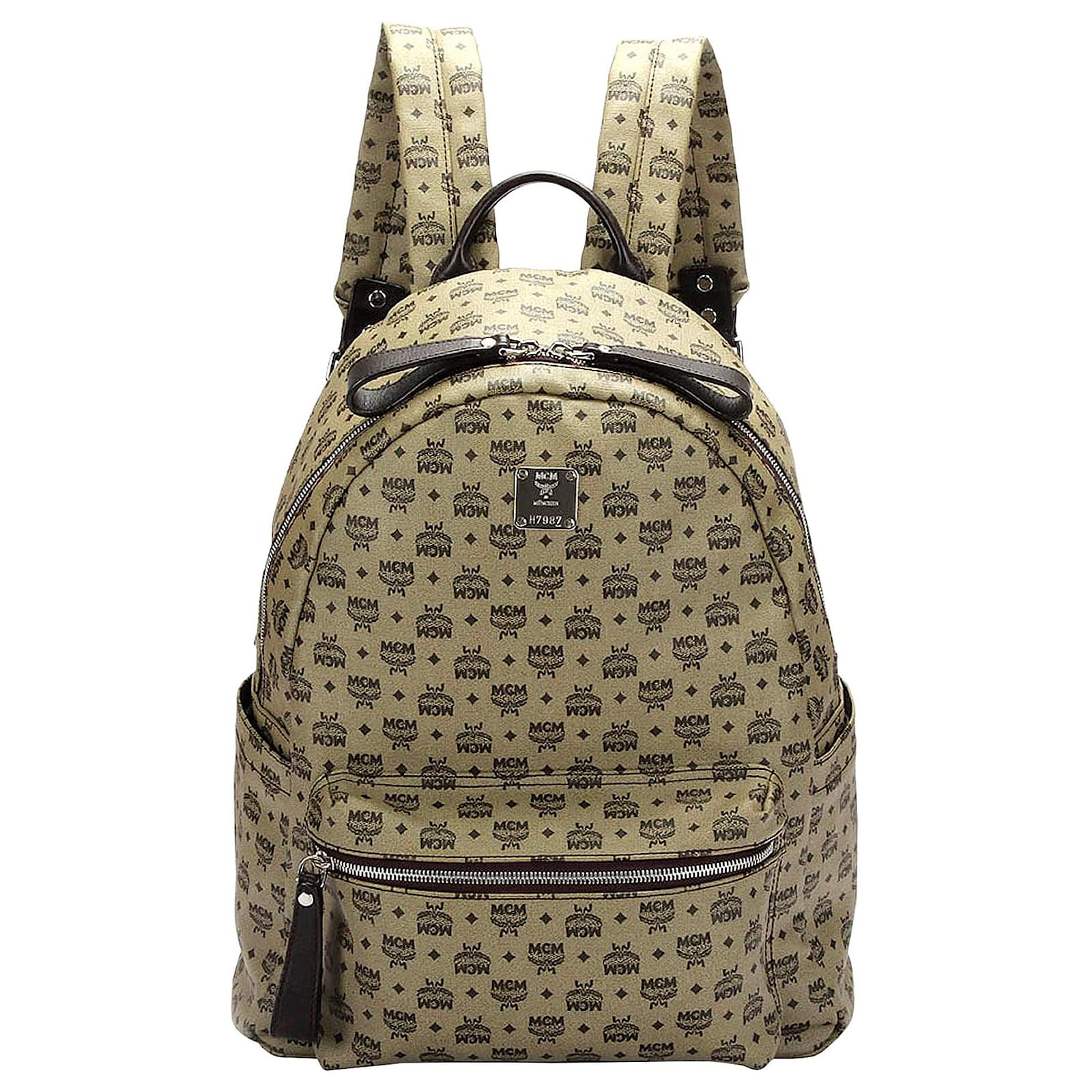 MCM Gray Visetos Stark Backpack Black Grey Leather Cloth Pony-style ...