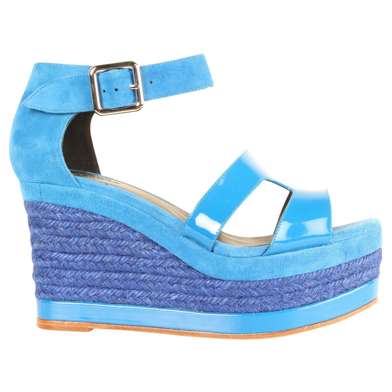 Hermès Electric Blue Ilana Espadrille Wedges Leather Patent leather ref ...